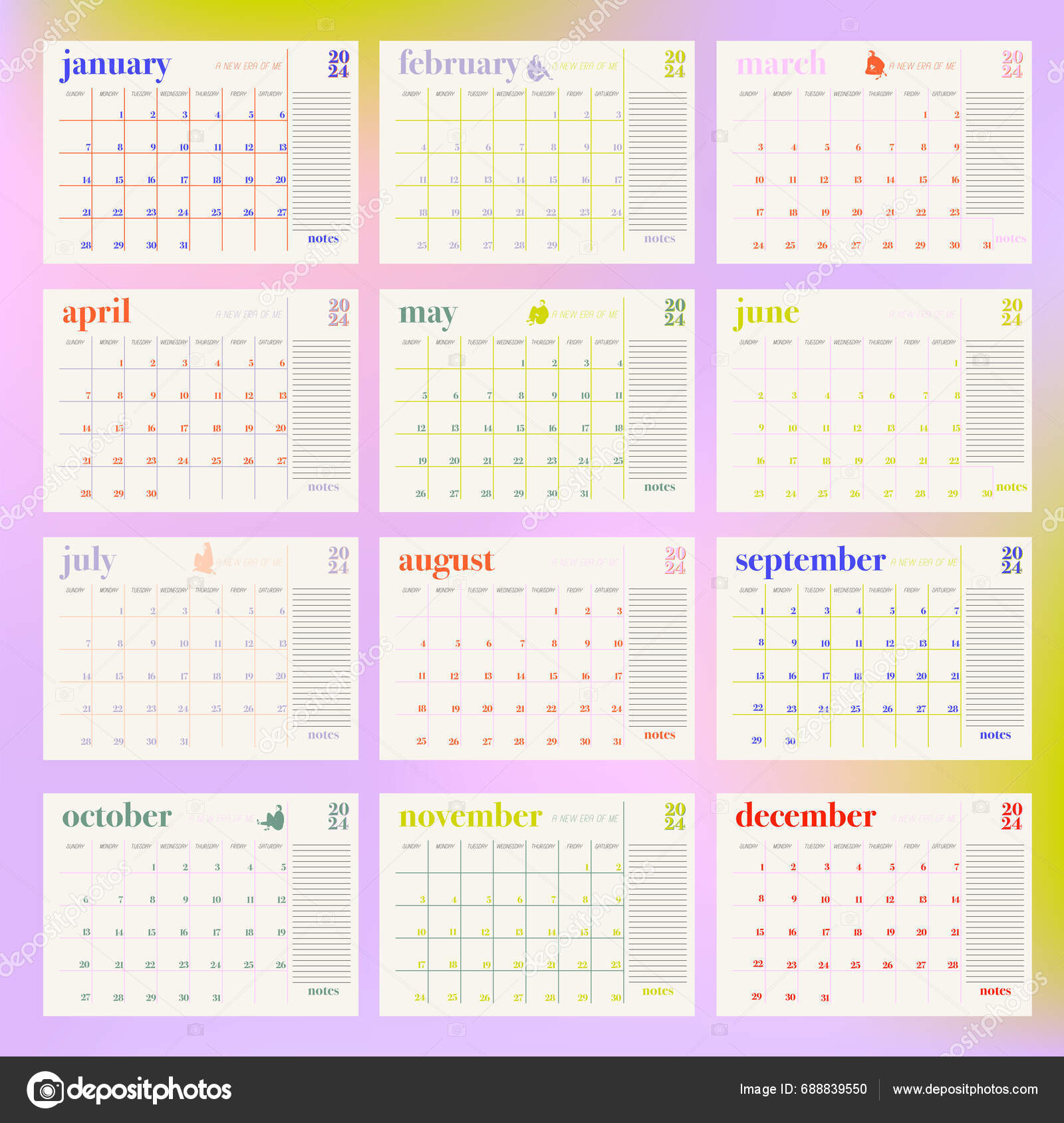Calendario 2024 Semana Inicio Domingo Plantilla Planificador Diseño ...