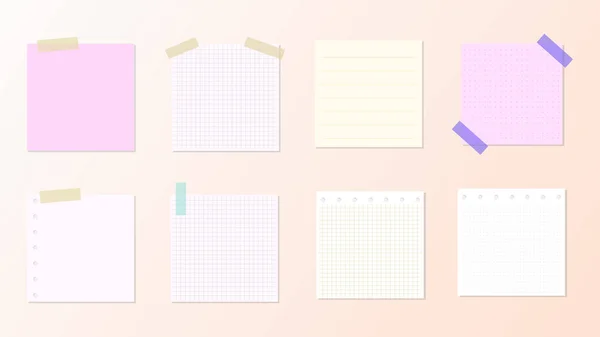 Paper Notes Stickers Sticky Sheets Tape Vector Set Gray Background ...