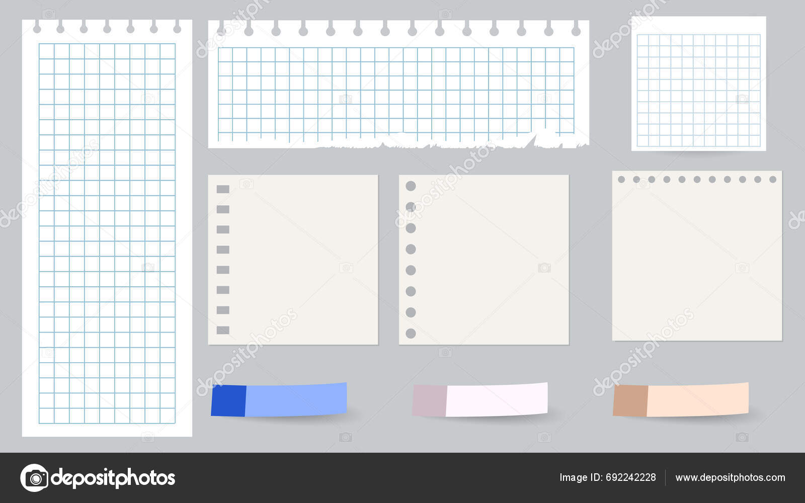 Paper Notes Stickers Sticky Sheets Tape Vector Set Gray Background ...