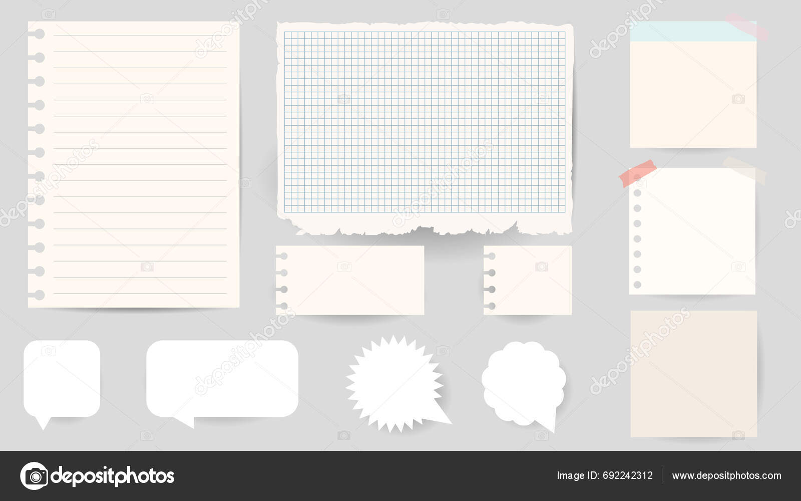 Paper Notes Stickers Sticky Sheets Tape Vector Set Gray Background ...