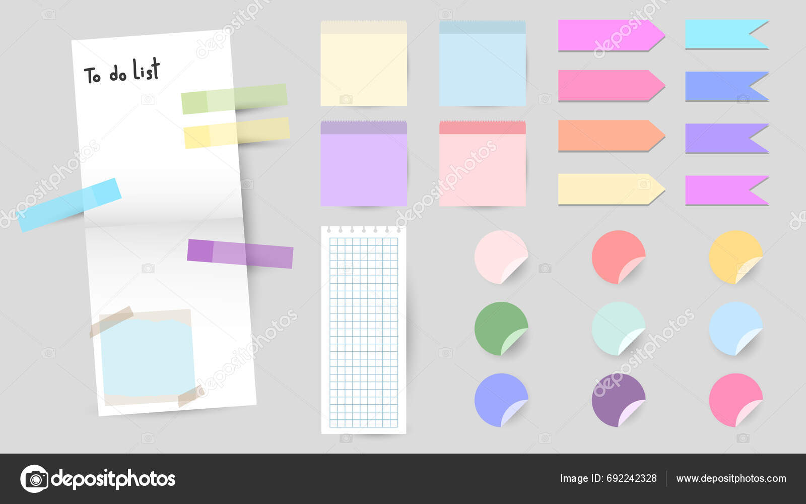 Paper Notes Stickers Sticky Sheets Tape Vector Set Gray Background ...