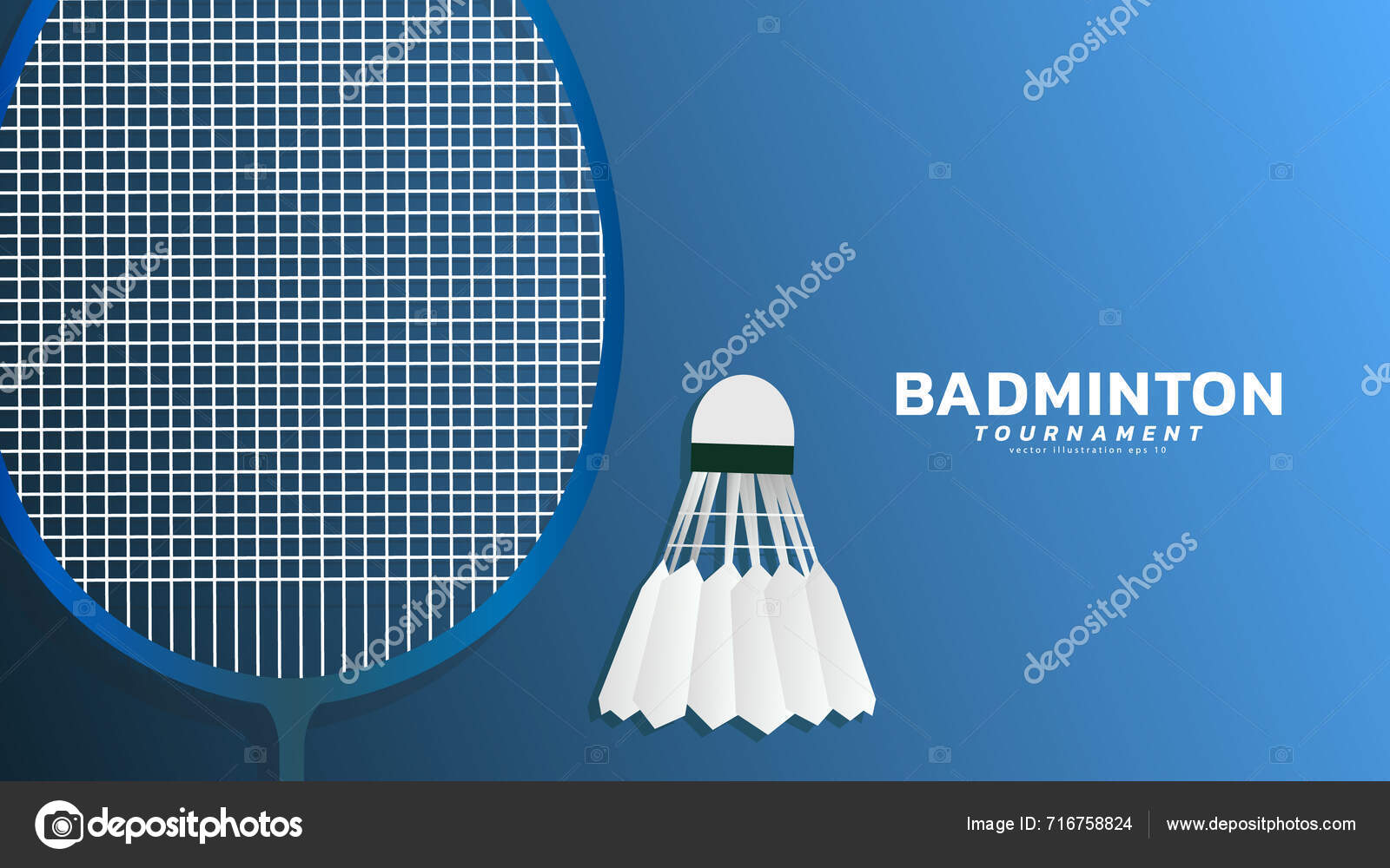 Badminton Racket White Badminton Shuttlecock Blue Background Vector ...