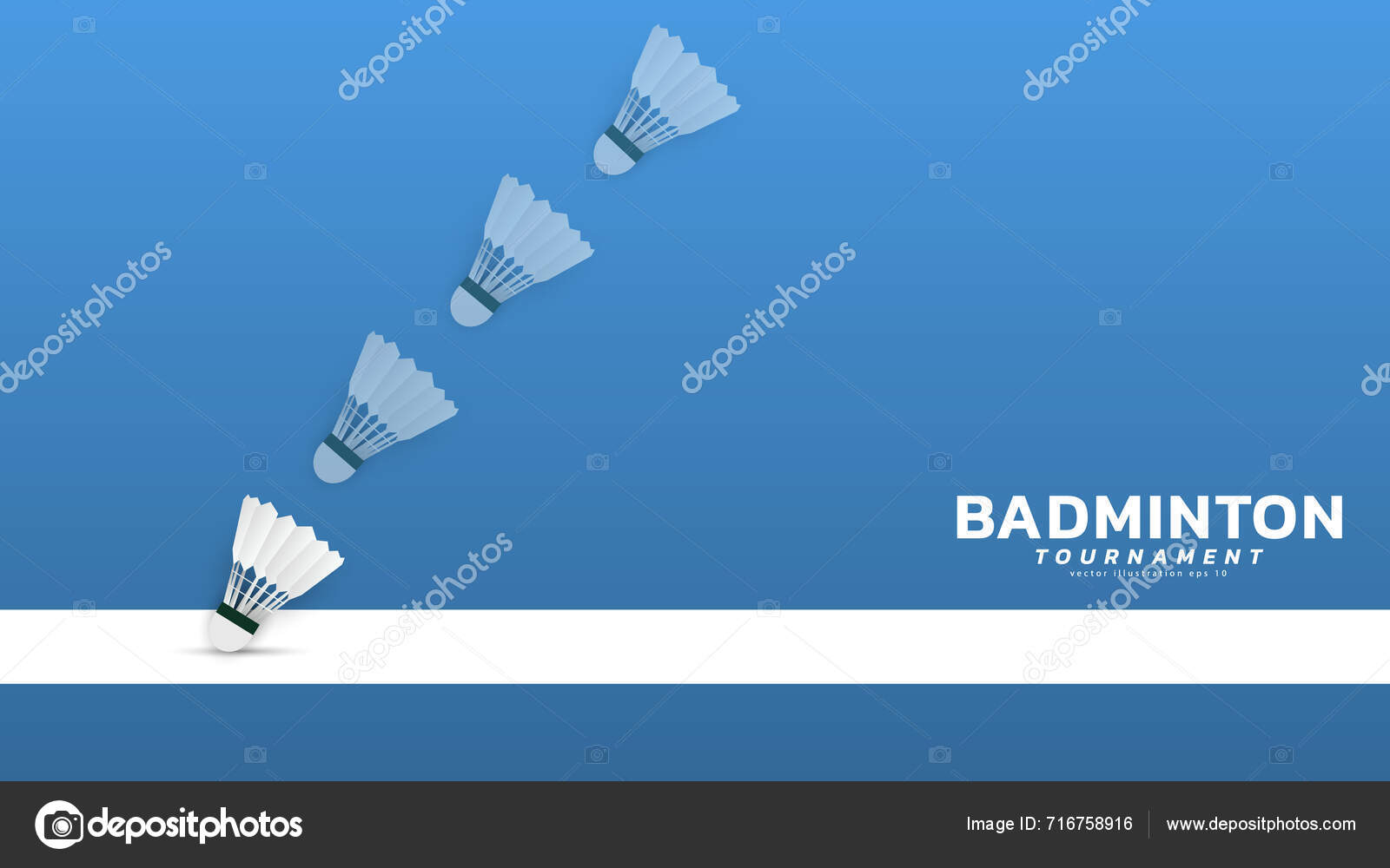 Badminton Shuttlecock White Line Blue Background Vector Sports Illustration Poster Vetor de ...