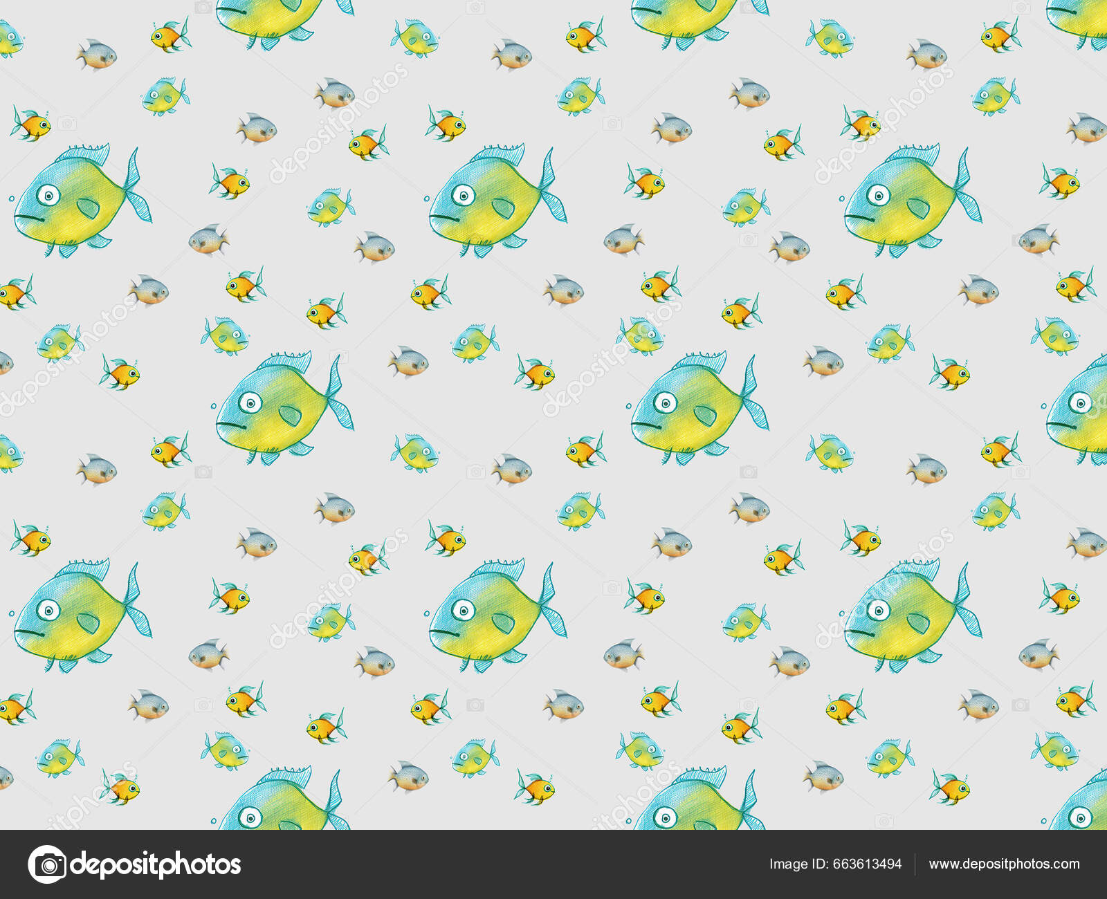 Seamless Pattern Set Fish Sea River Fish Horizontal Image — Stock Photo ...