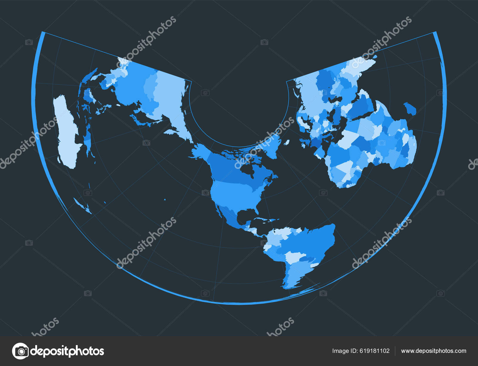 World Map Albers Equal Area Conic Projection Futuristic World ...