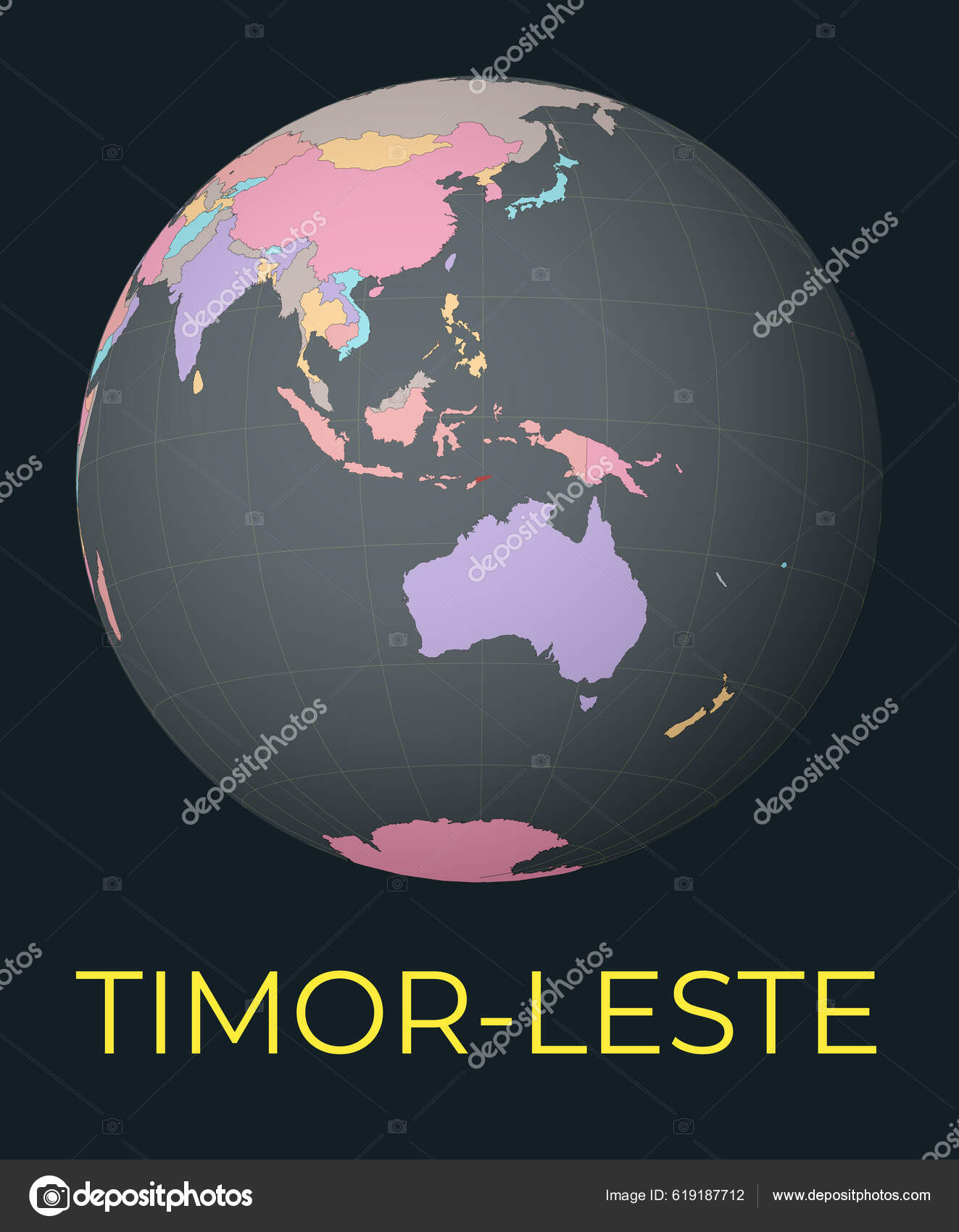World Map Centered Timor Leste Red Country Highlighted Satellite World Stock Vector by ©gagarych ...