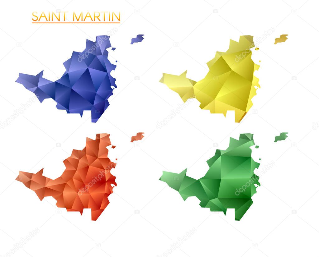 Set of vector polygonal maps of Saint Martin . Bright gradient map of ...