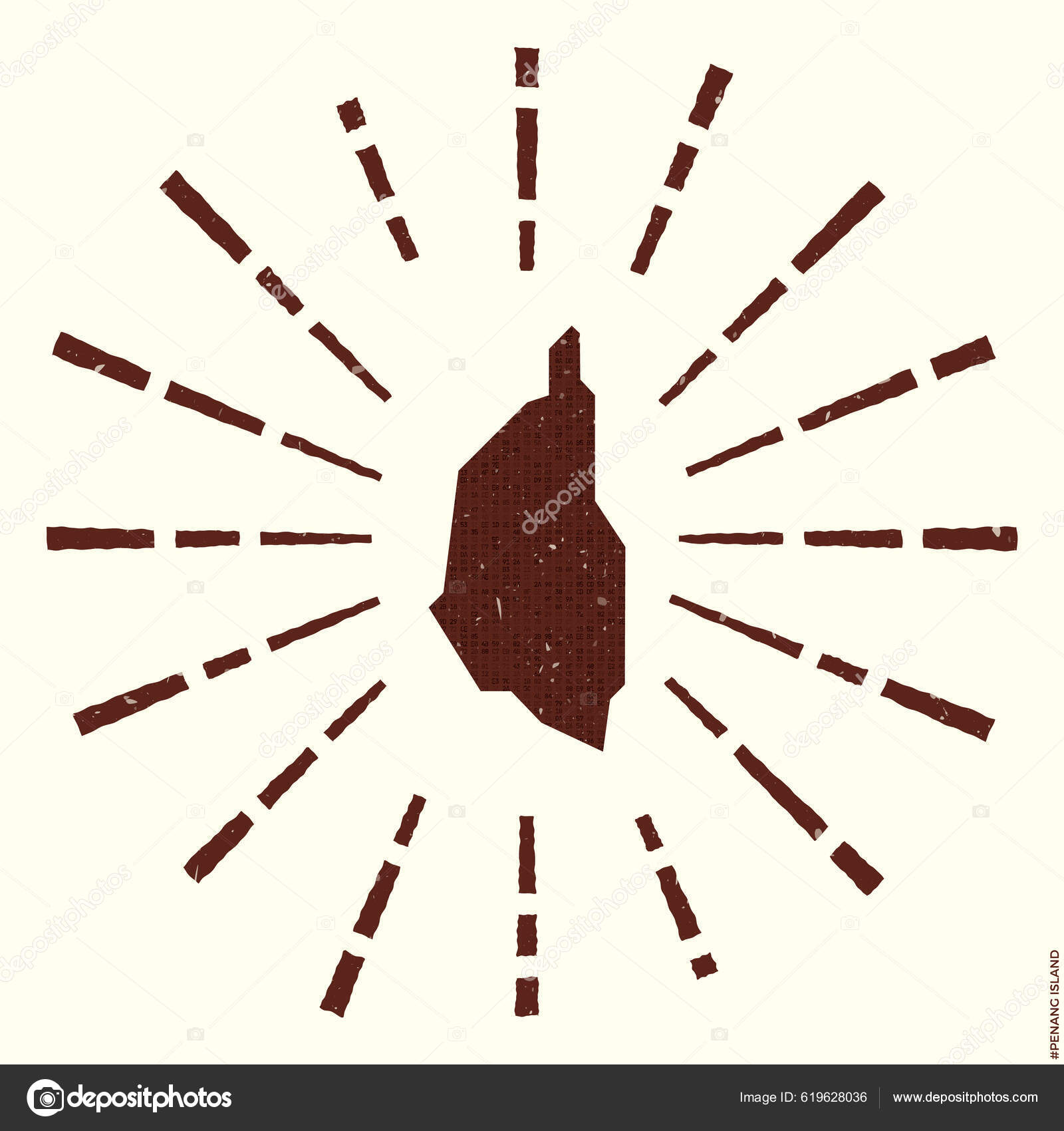 Penang Island Logo Grunge Sunburst Poster Map Island Shape Penang ...