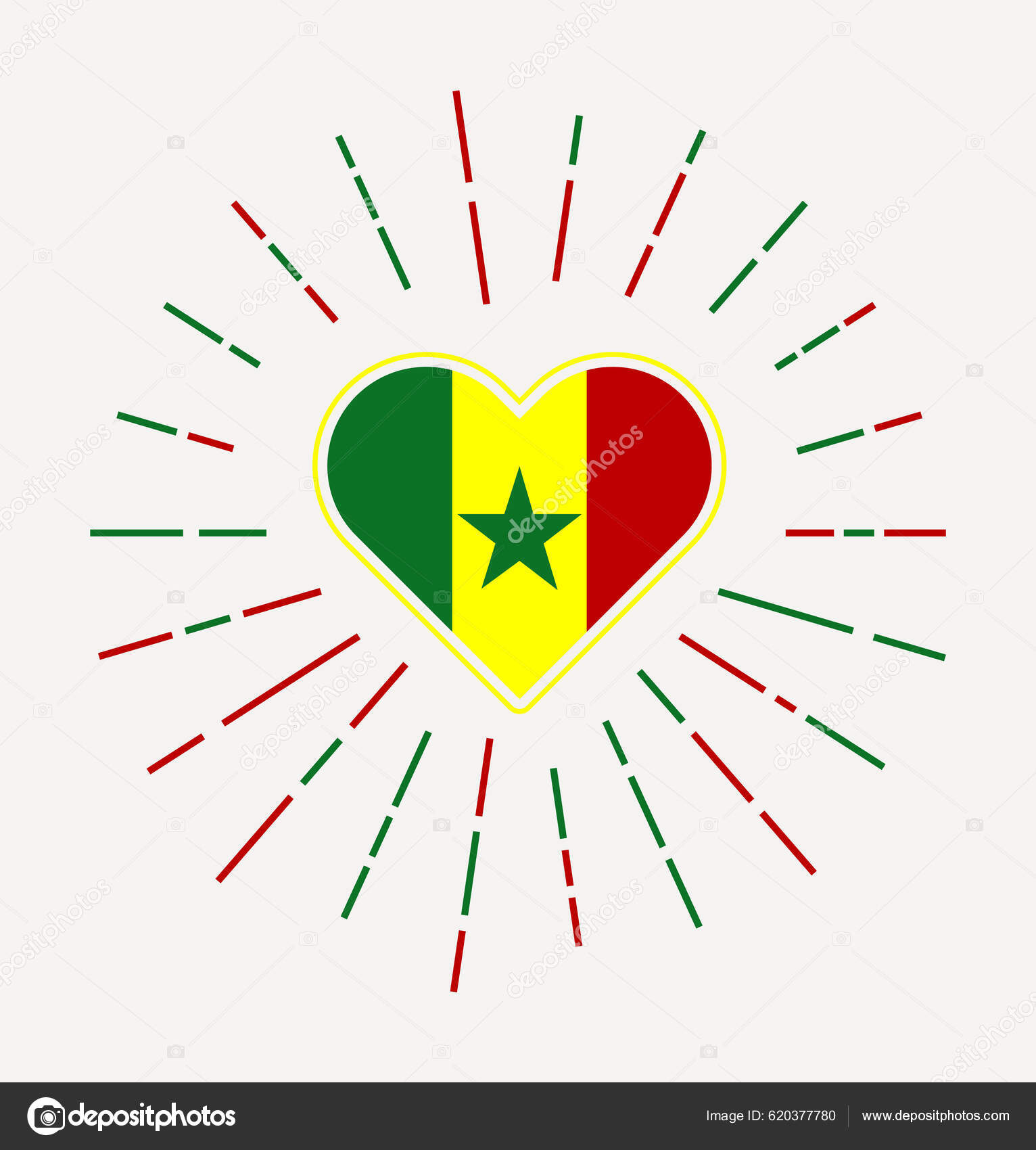 Senegal Heart Flag Country Sunburst Senegal Heart Sign Vector ...