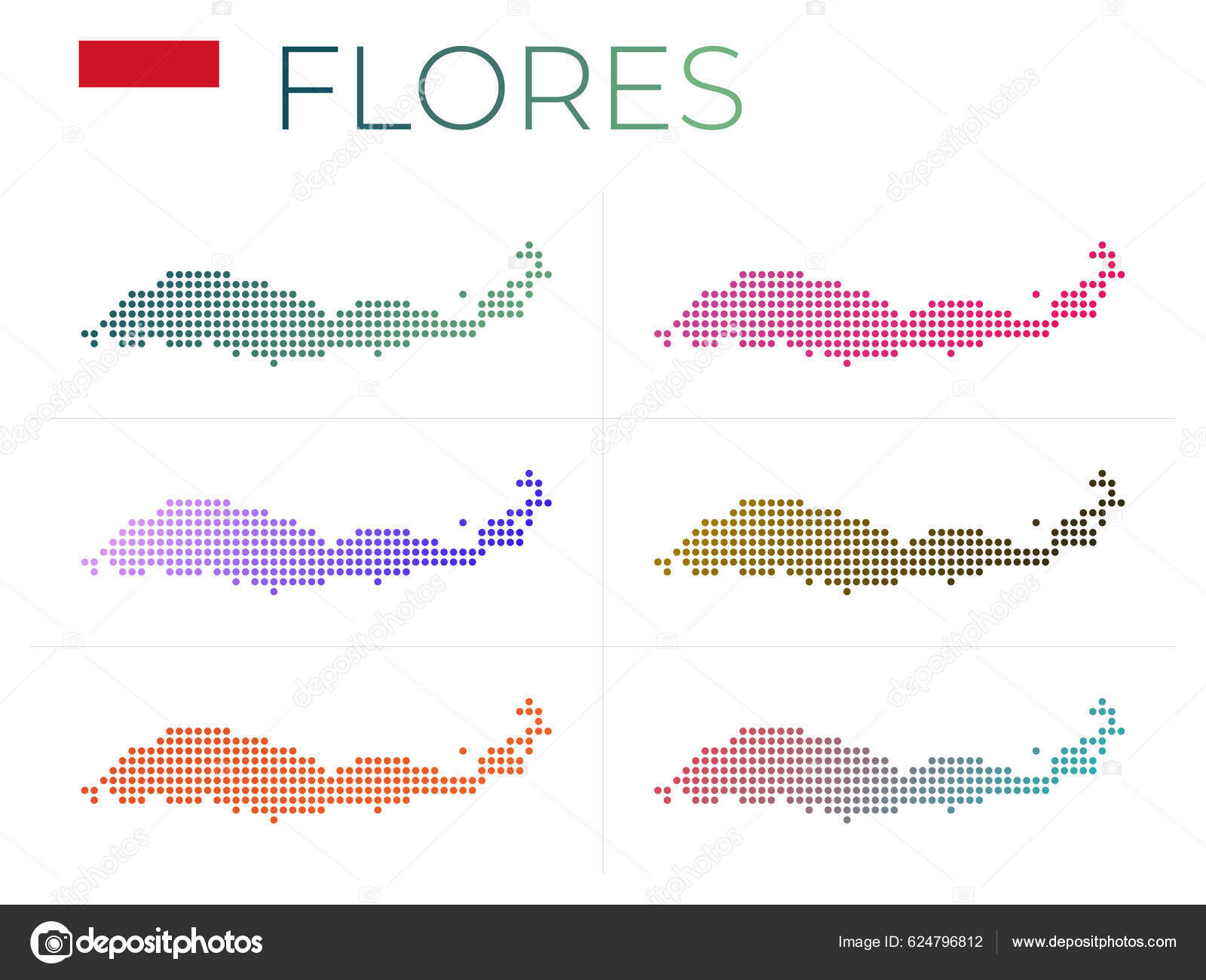 Flores Dotted Map Set Map Flores Dotted Style Borders Island Stock ...