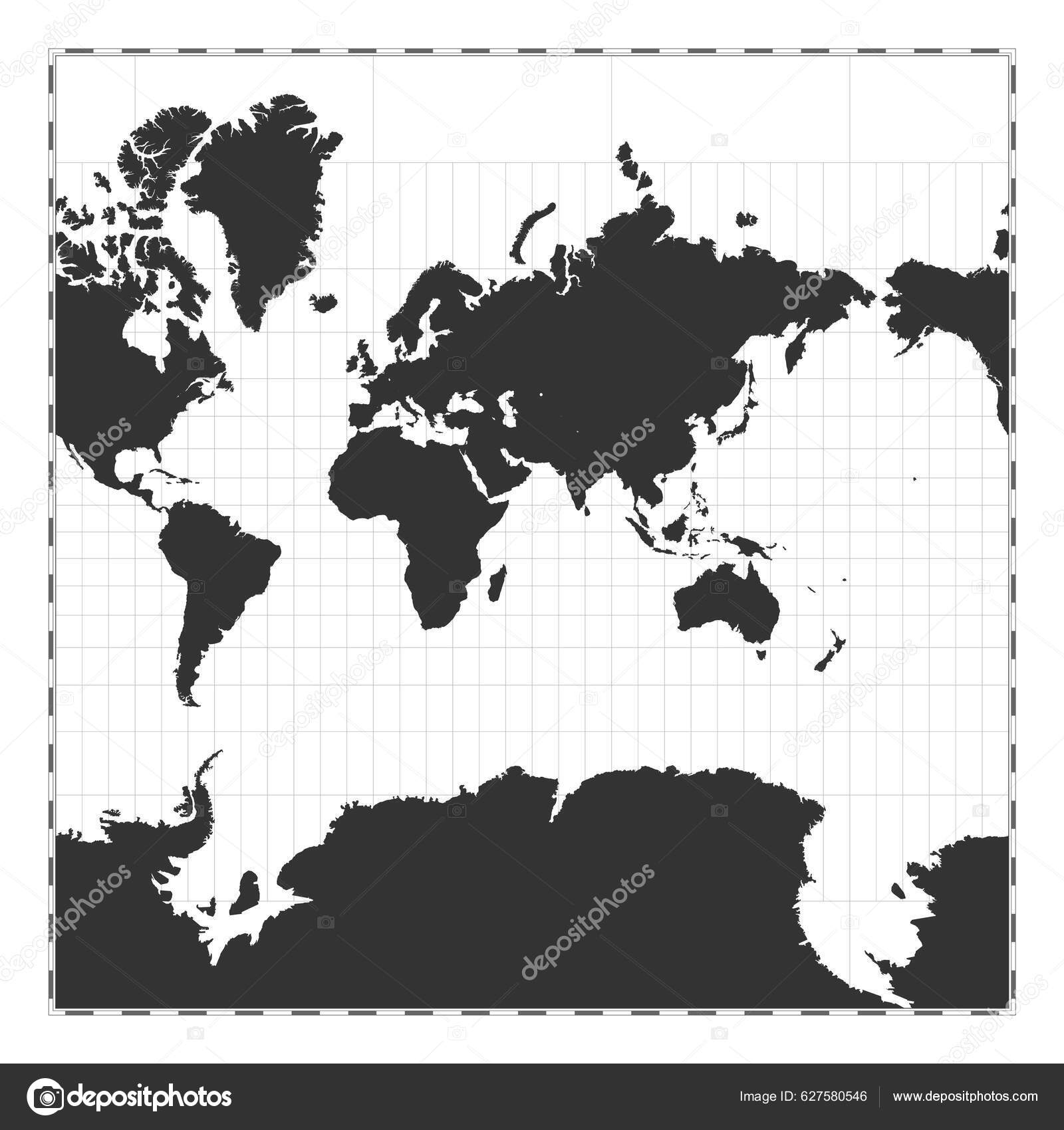 Vector World Map Spherical Mercator Projection Plain World Geographical ...