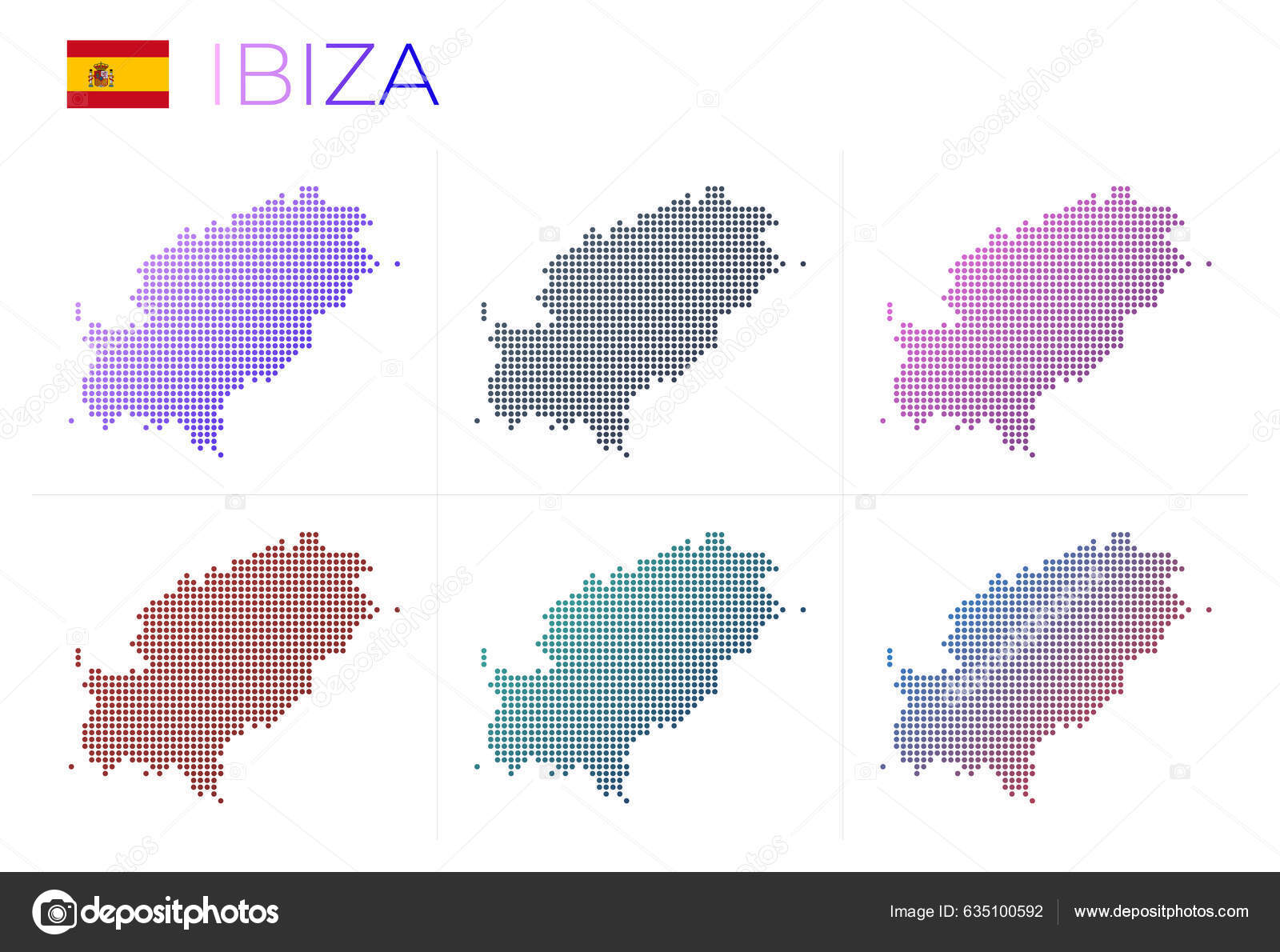 Ibiza Dotted Map Set Map Ibiza Dotted Style Borders Island Vector de ...