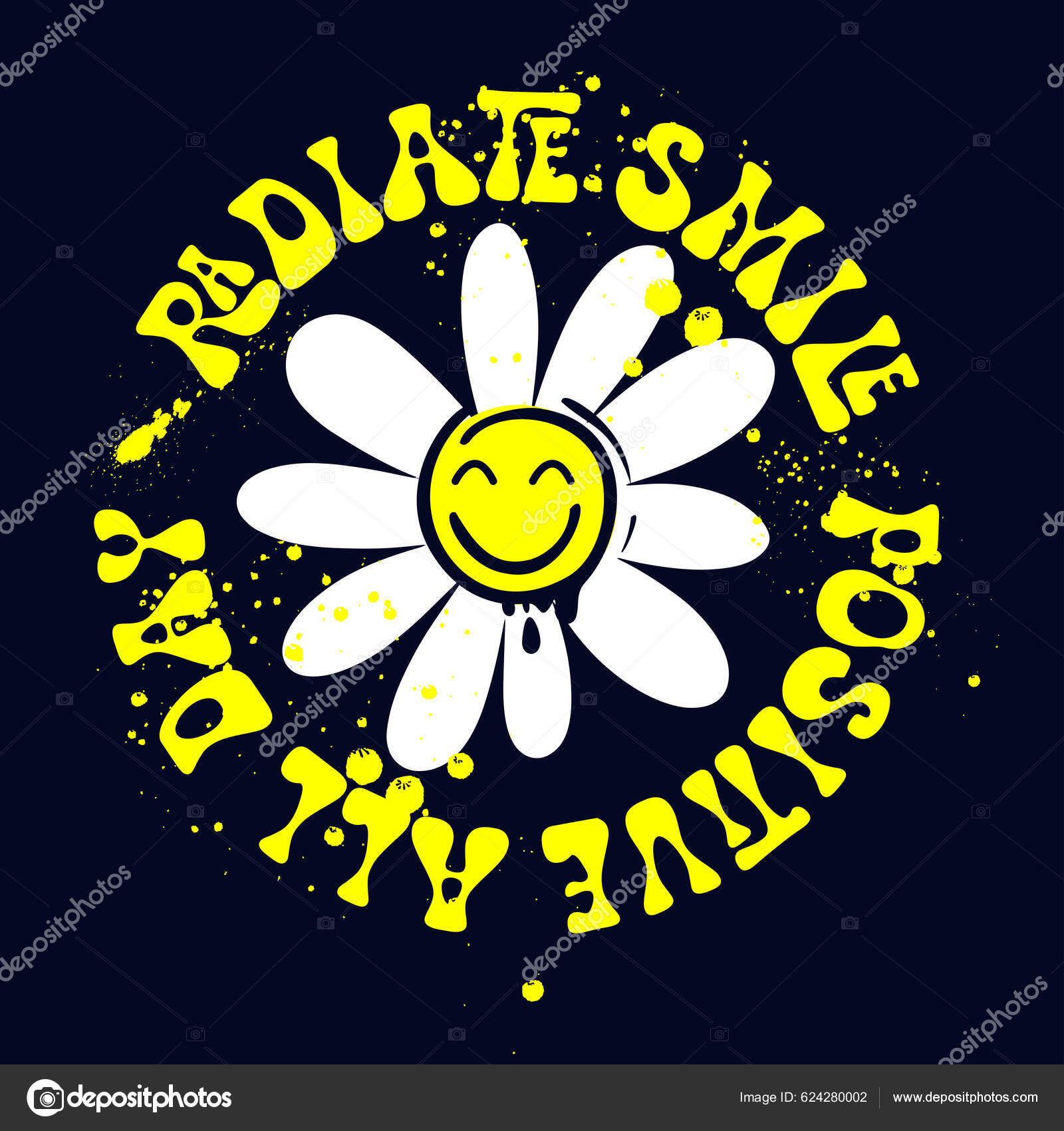 Typography Retro 70S Print Smiling Daisy Flower Slogan Stock Vector by ...