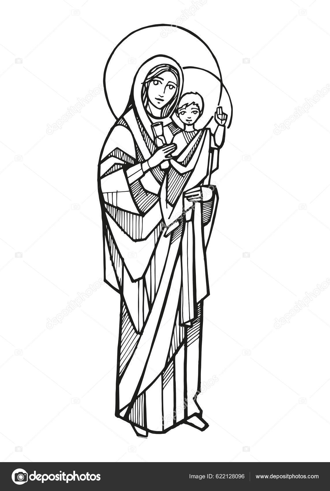 Ilustração Vetorial Desenhada Mão Desenho Santa Maria Rainha Apóstolo ...