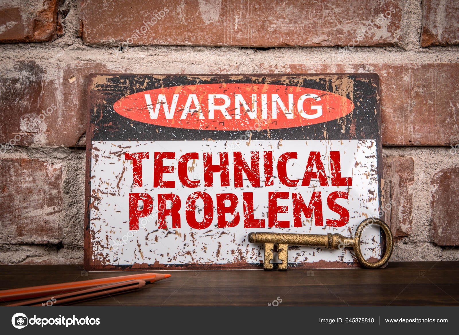 Technical Problems Warning Sign Text Wooden Shelf Stock Photo by ...