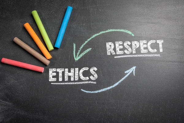ÉTICA y Concepto RESPETO. Texto y piezas de tiza de colores sobre un ...