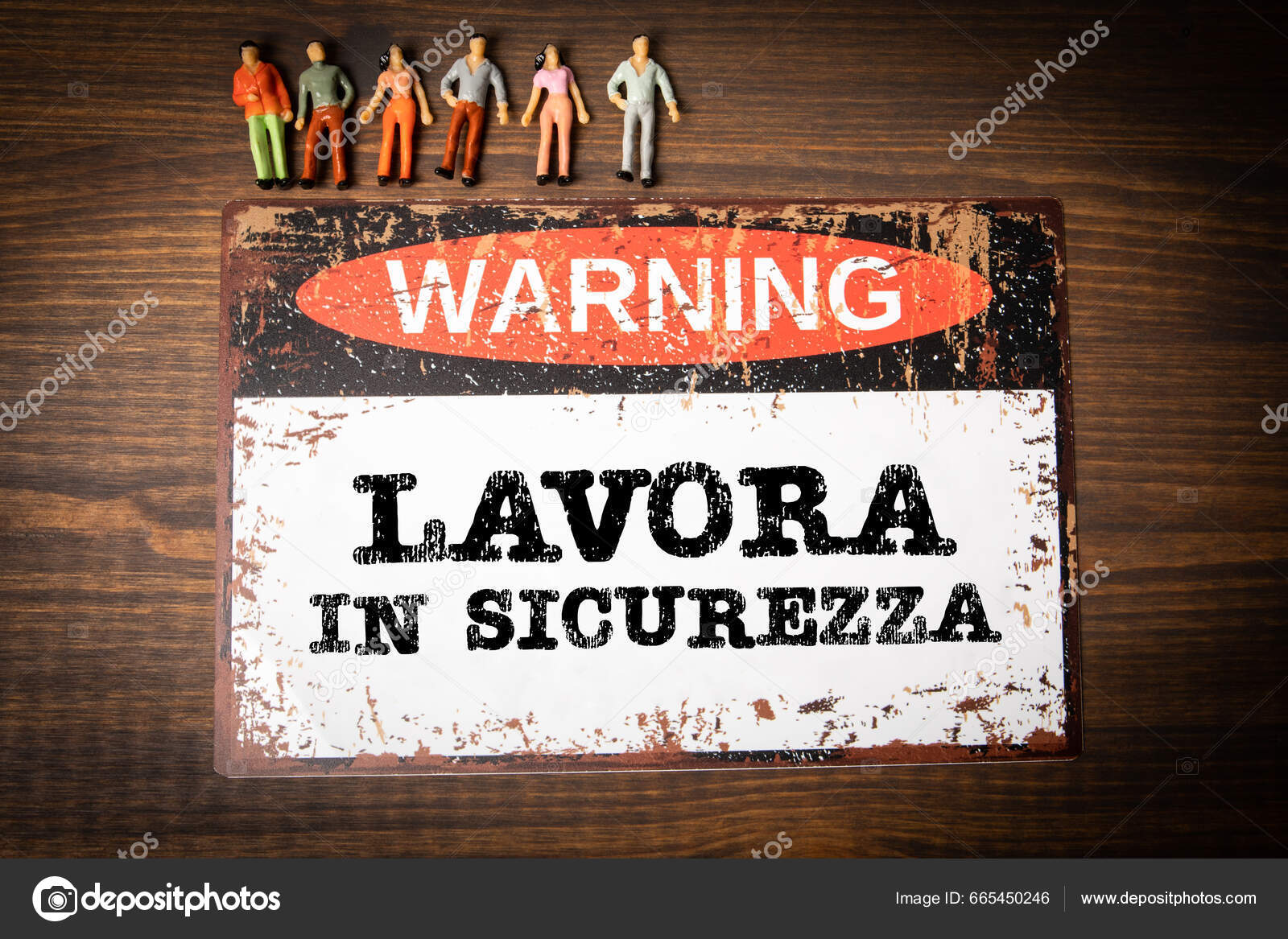 Work Safety Text Italian Warning Sign Wood Texture Background — Stock ...