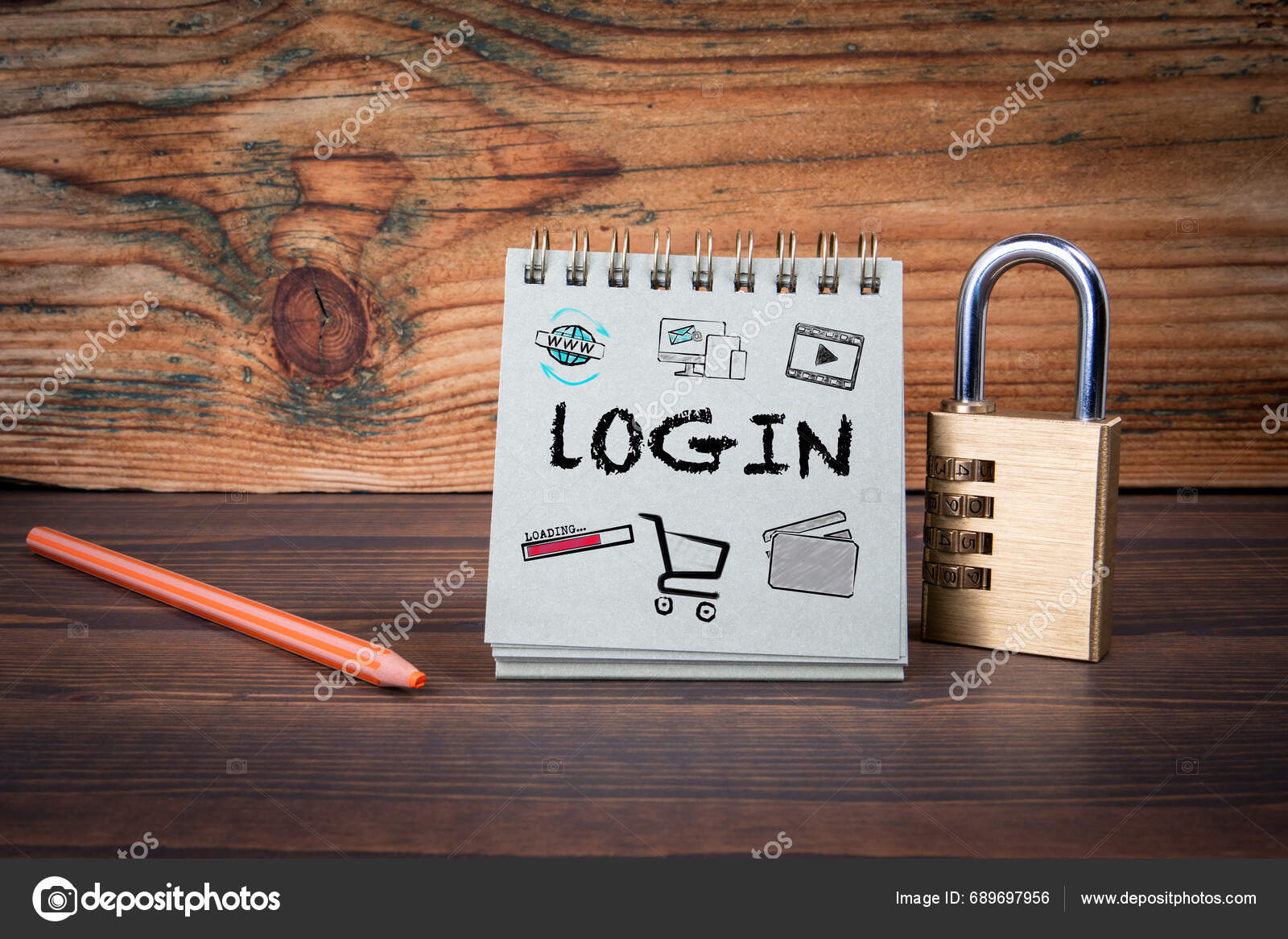 Login Cardboard Notepad Wooden Texture Table — Stock Photo ...