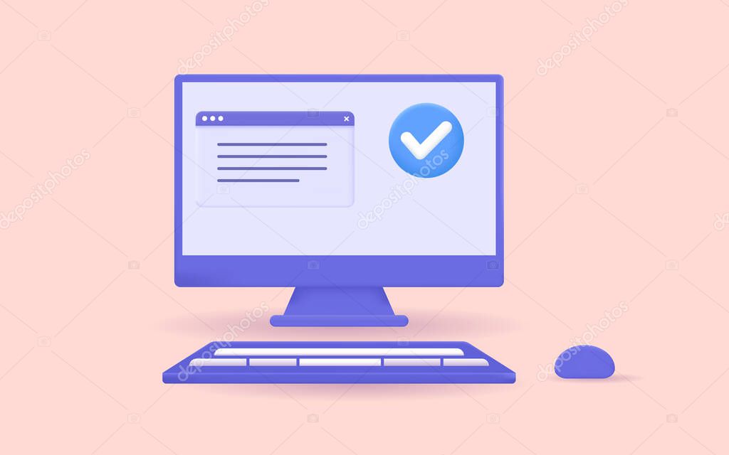 Computadora 3D y marca de verificación icono. Icono aprobado. Archivo ...