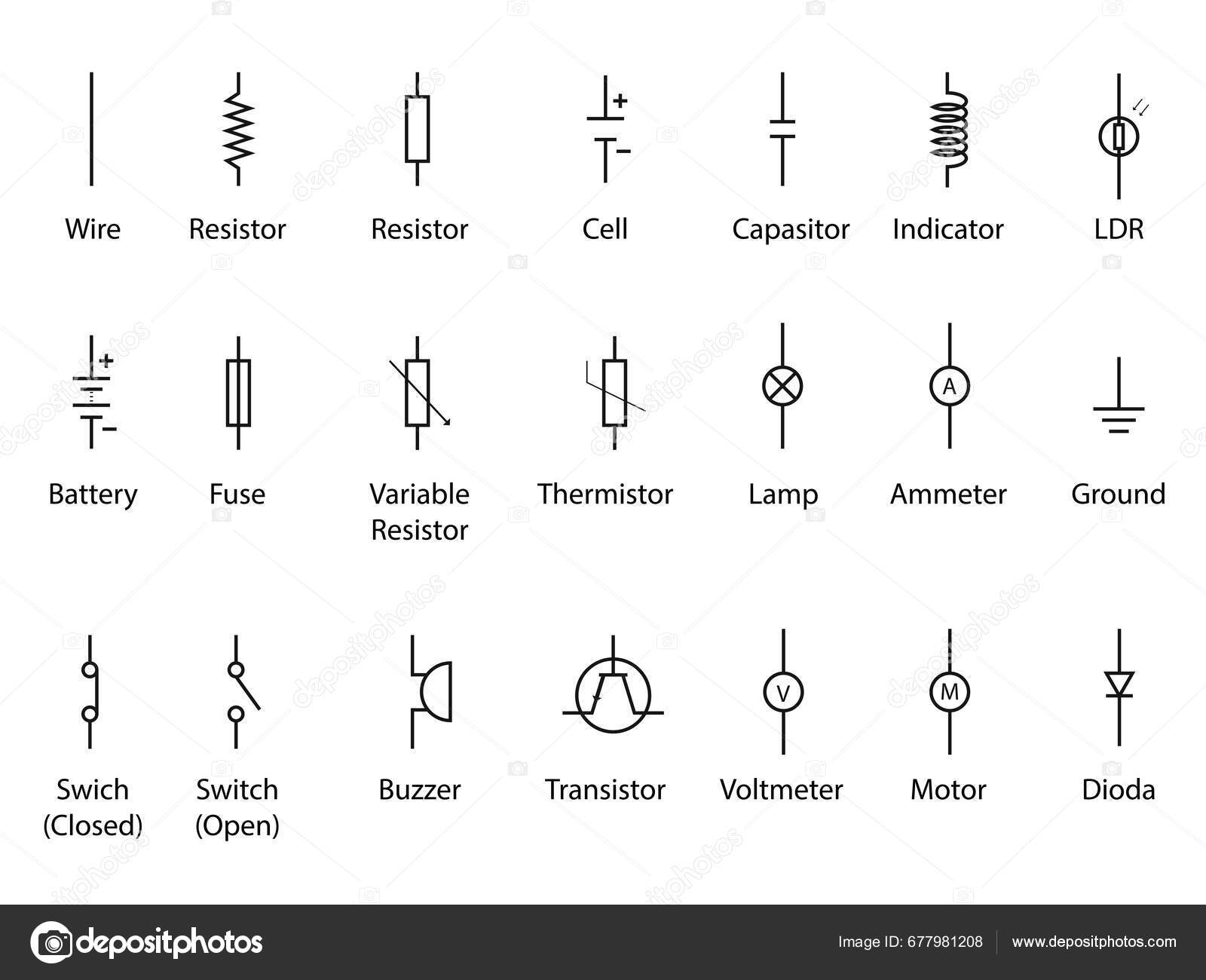 Set Electronic Circuit Symbols Schematic Circuit Diagrams Vector ... Set Electronic Circuit Symbols Schematic Circuit Diagrams Vector ...