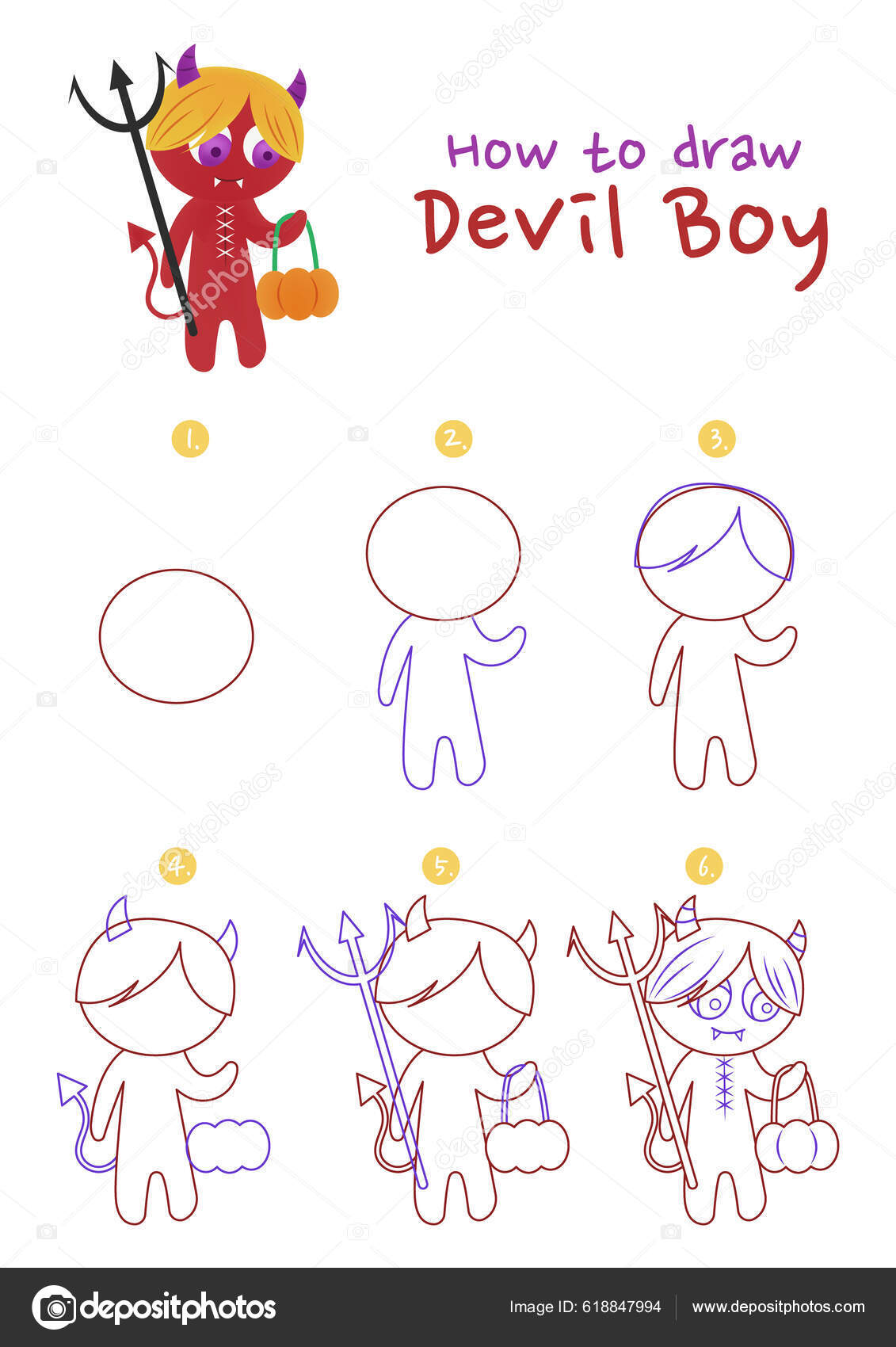 Comment Dessiner Halloween Illustration Vectorielle Garçon Diable ...