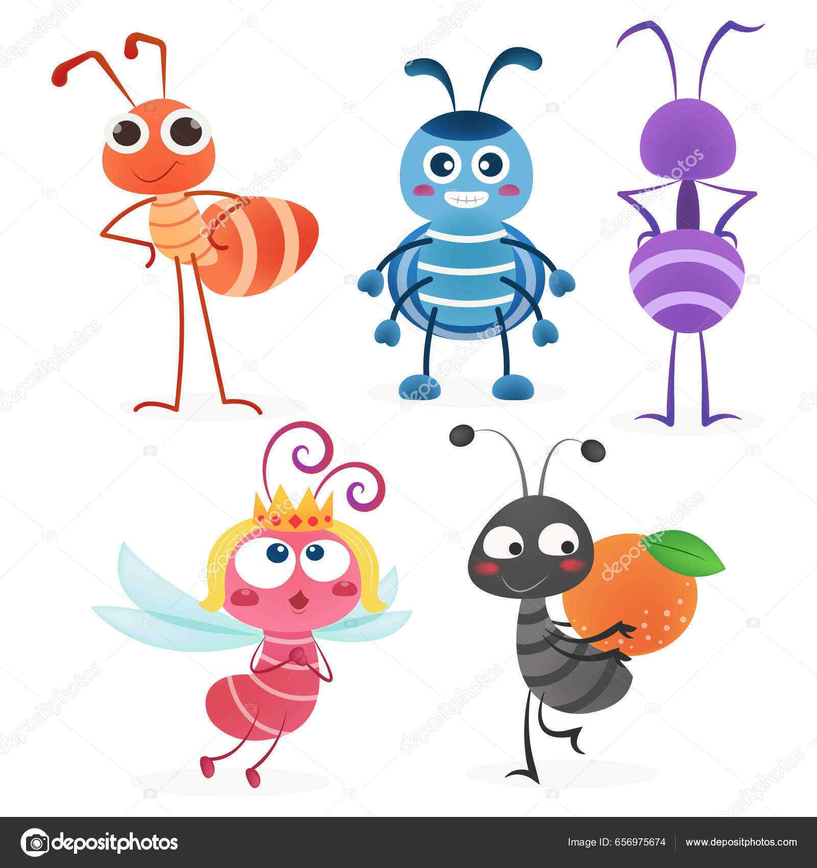 Conjunto Formigas Ilustração Vetorial Desenhos Animados Isolados Fundo ...