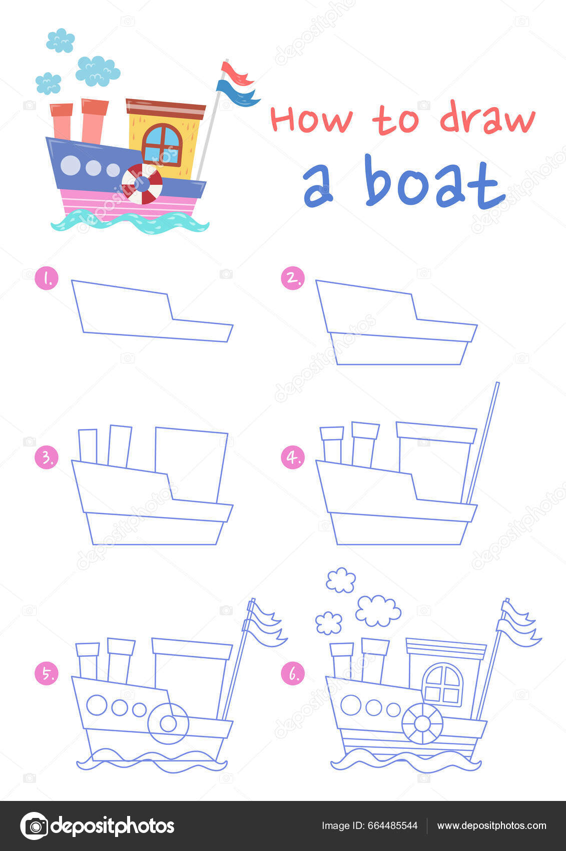 Wie Man Eine Bootsvektorillustration Zeichnet Zeichnen Sie Ein Boot Schritt Stock-Vektorgrafik ...