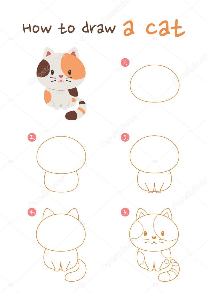Cómo dibujar una ilustración del vector del gato. Dibuja un gato paso a ...