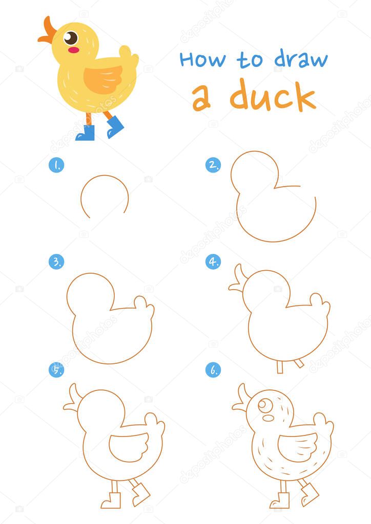 Cómo dibujar una ilustración de vector de pato. Dibuja un patito paso a ...