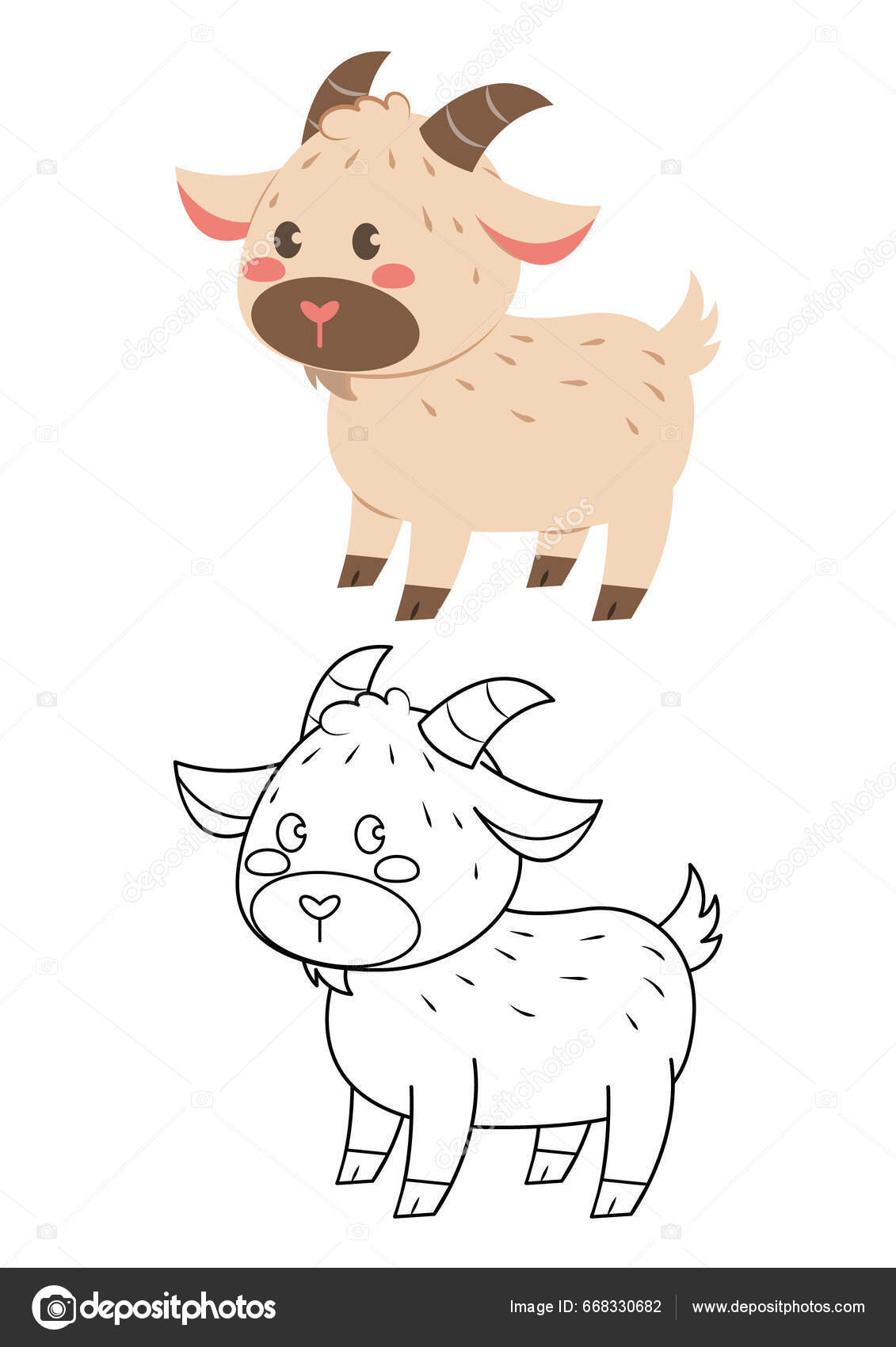 Koza Roztomilý Vektorové Ilustrace Karikatura Izolované Bílém Pozadí ...