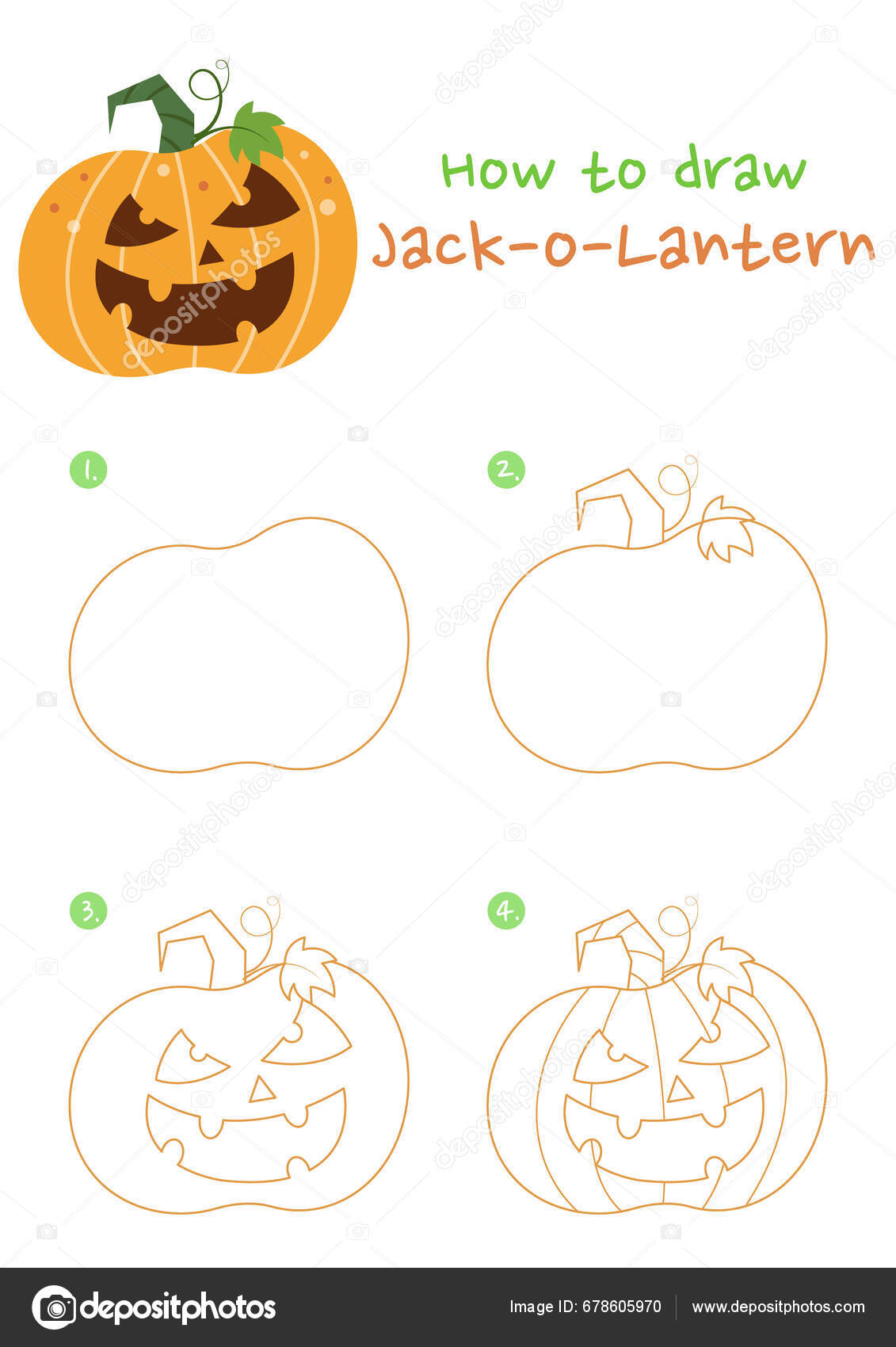 How Draw Halloween Pumpkin Vector Illustration Draw Jack Lantern Step ...