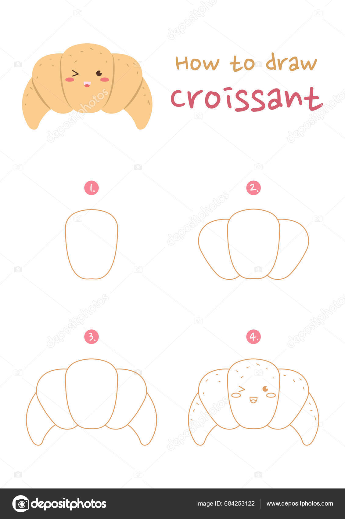 How Draw Croissant Vector Illustration Draw French Bread Step Step ...