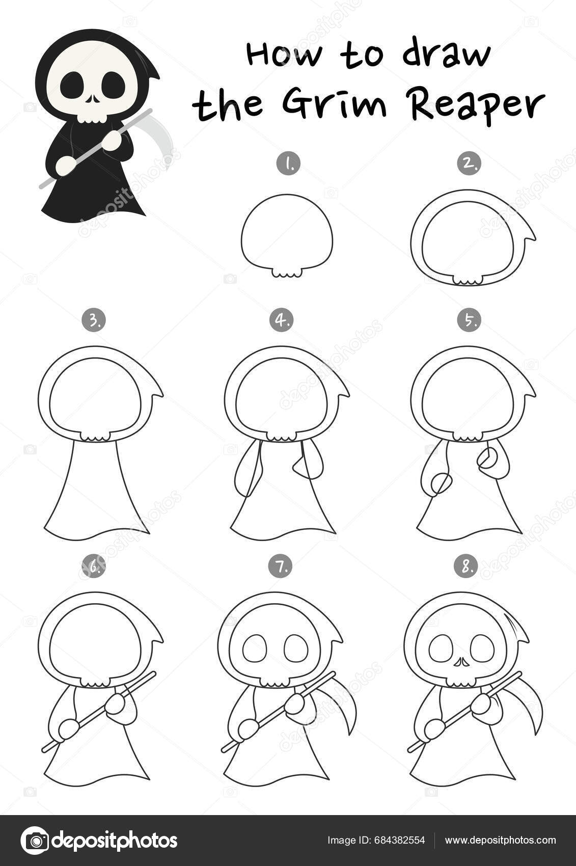 How Draw Grim Reaper Vector Illustration Draw Death Step Step Stock ...