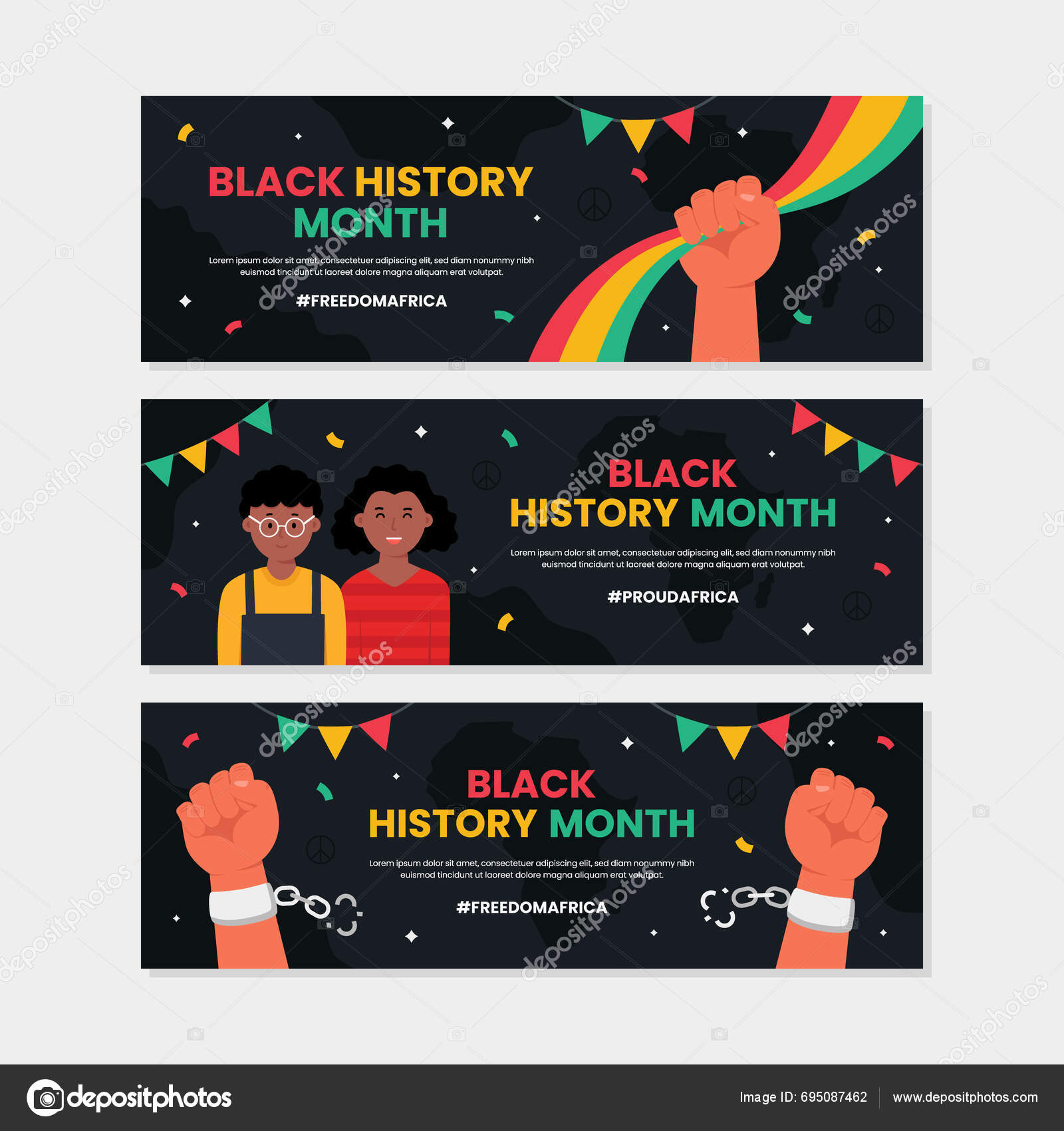 Sort Historie Måned Fejring Vandret Banner Skabelon Sæt Stockvektor af ...