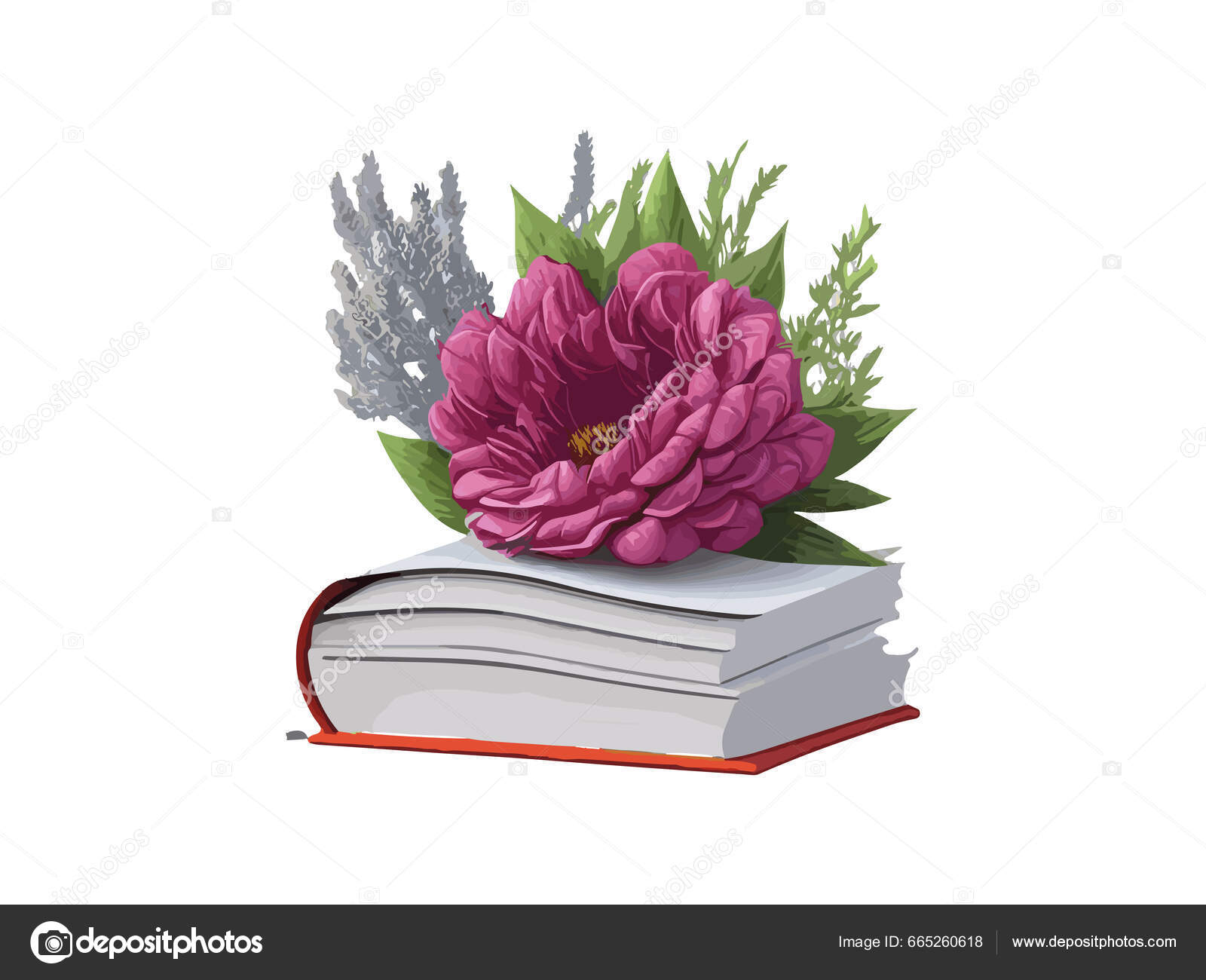 Vector Illustration Books Decorated Flowers Isolated White Background ...