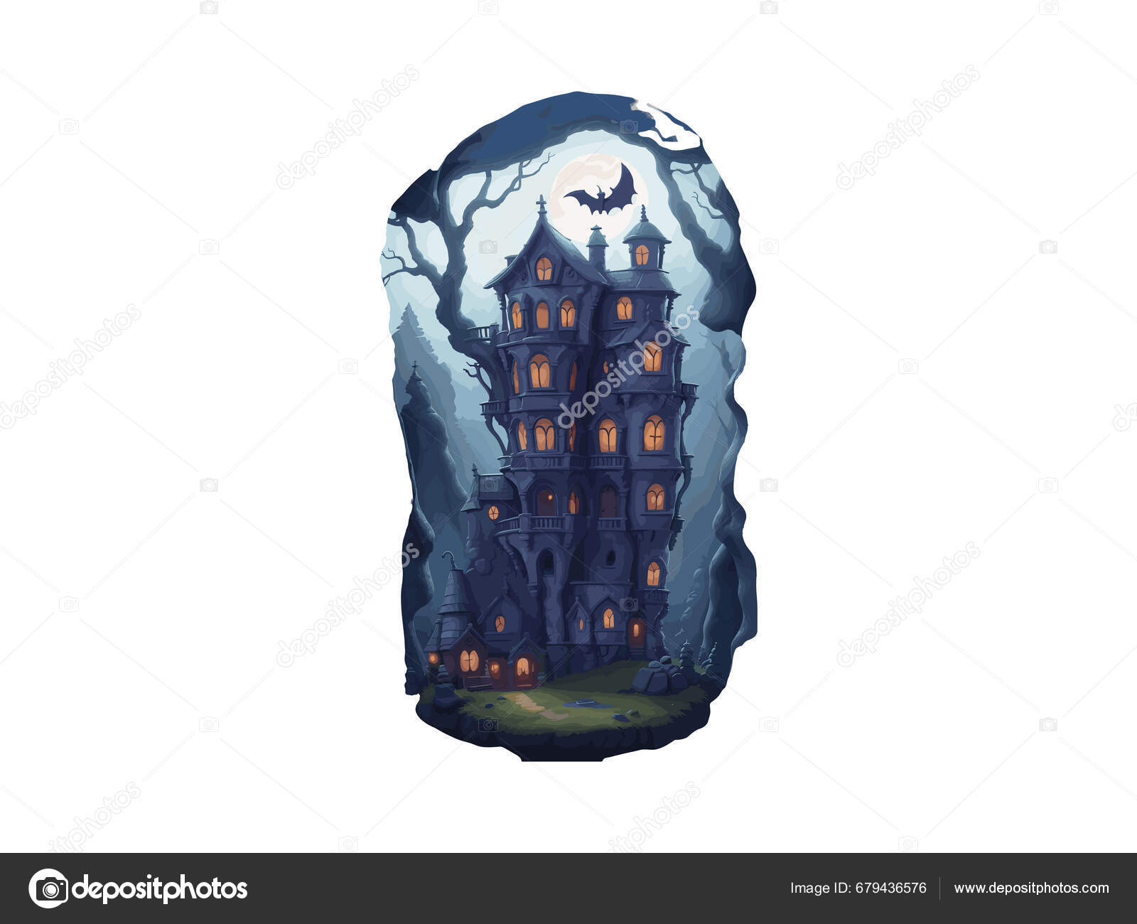 Watercolor Halloween Haunted House Pumpkin Vector Illustration Clip Art ...