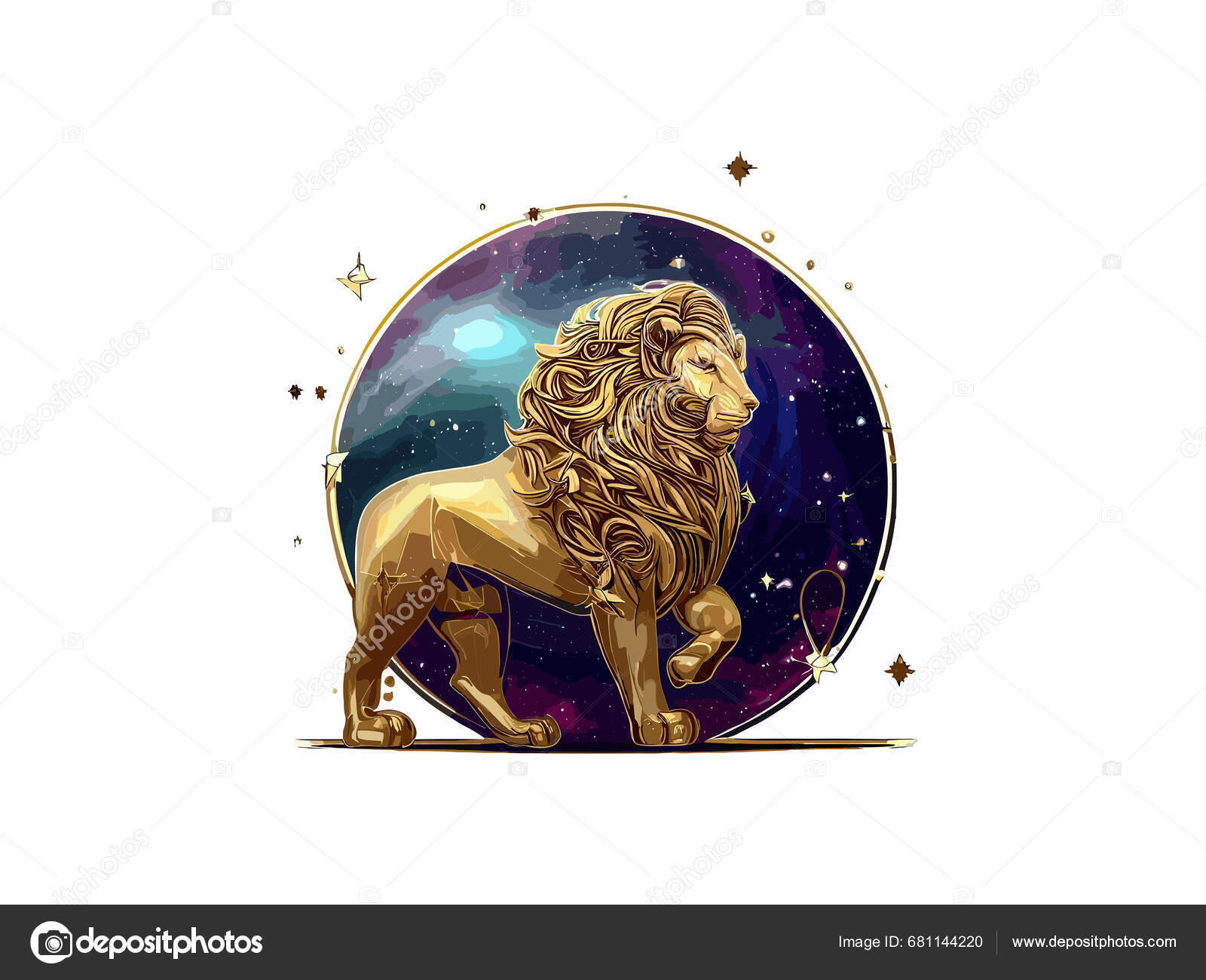 Leo Zodiac Sign Golden Cosmic Style Zodiac Leo Cercle Png Stock Vector ...