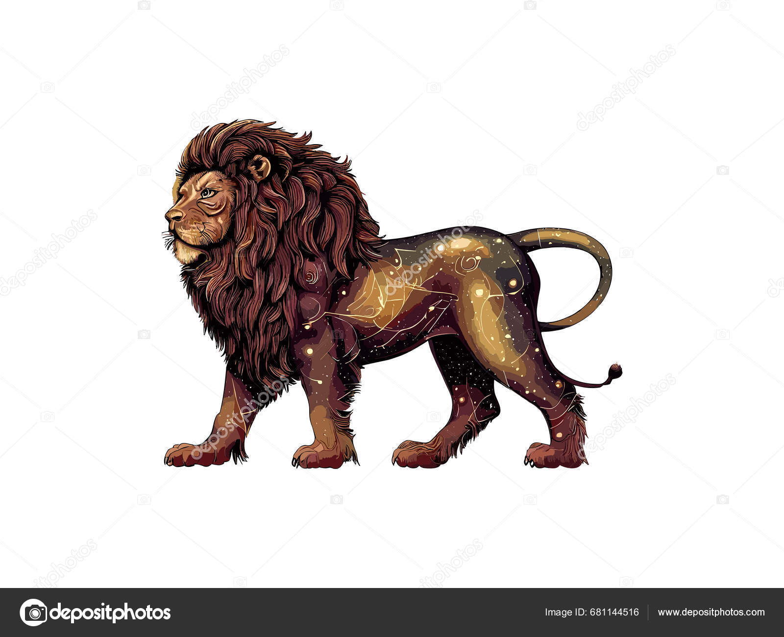 Leo Zodiac Sign Golden Cosmic Style Zodiac Leo Cercle Png Stock Vector ...