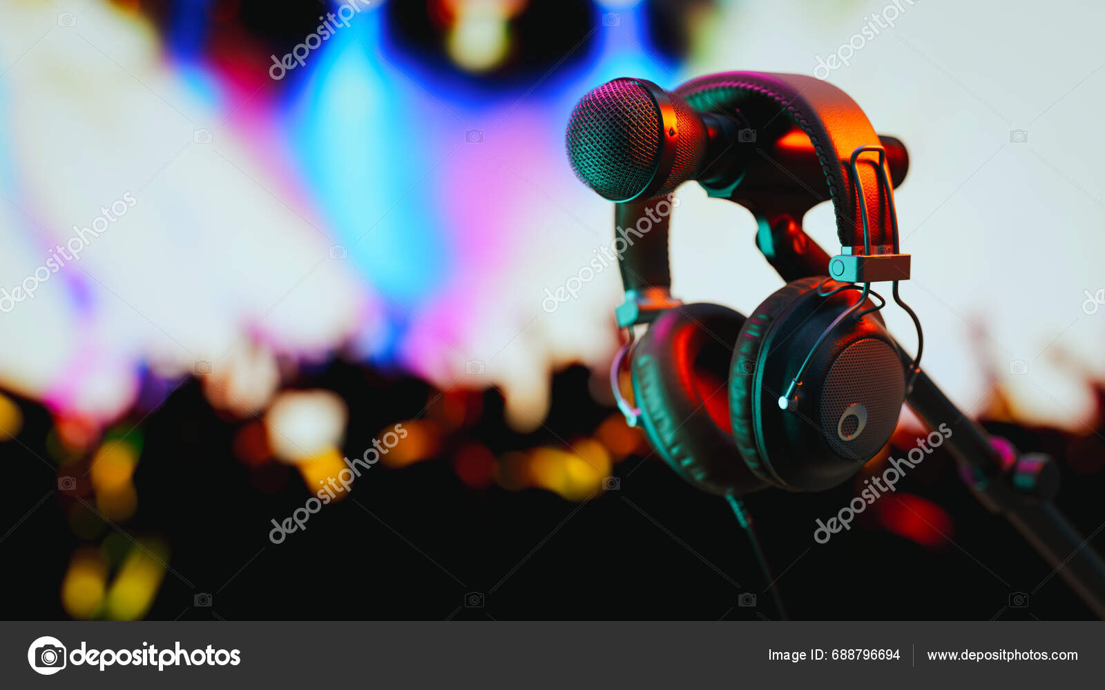Headphones Microphone Ready Live Stage Performance — Stock Photo ...