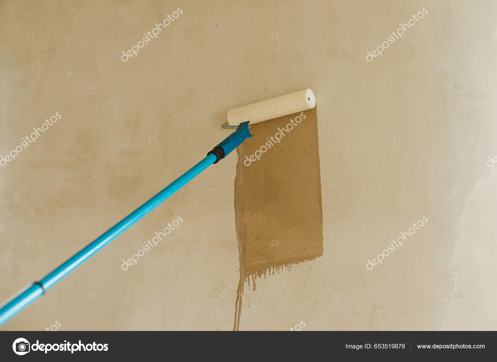 Process Priming Walls New Building Roller Brush Prime Covering Plaster ...