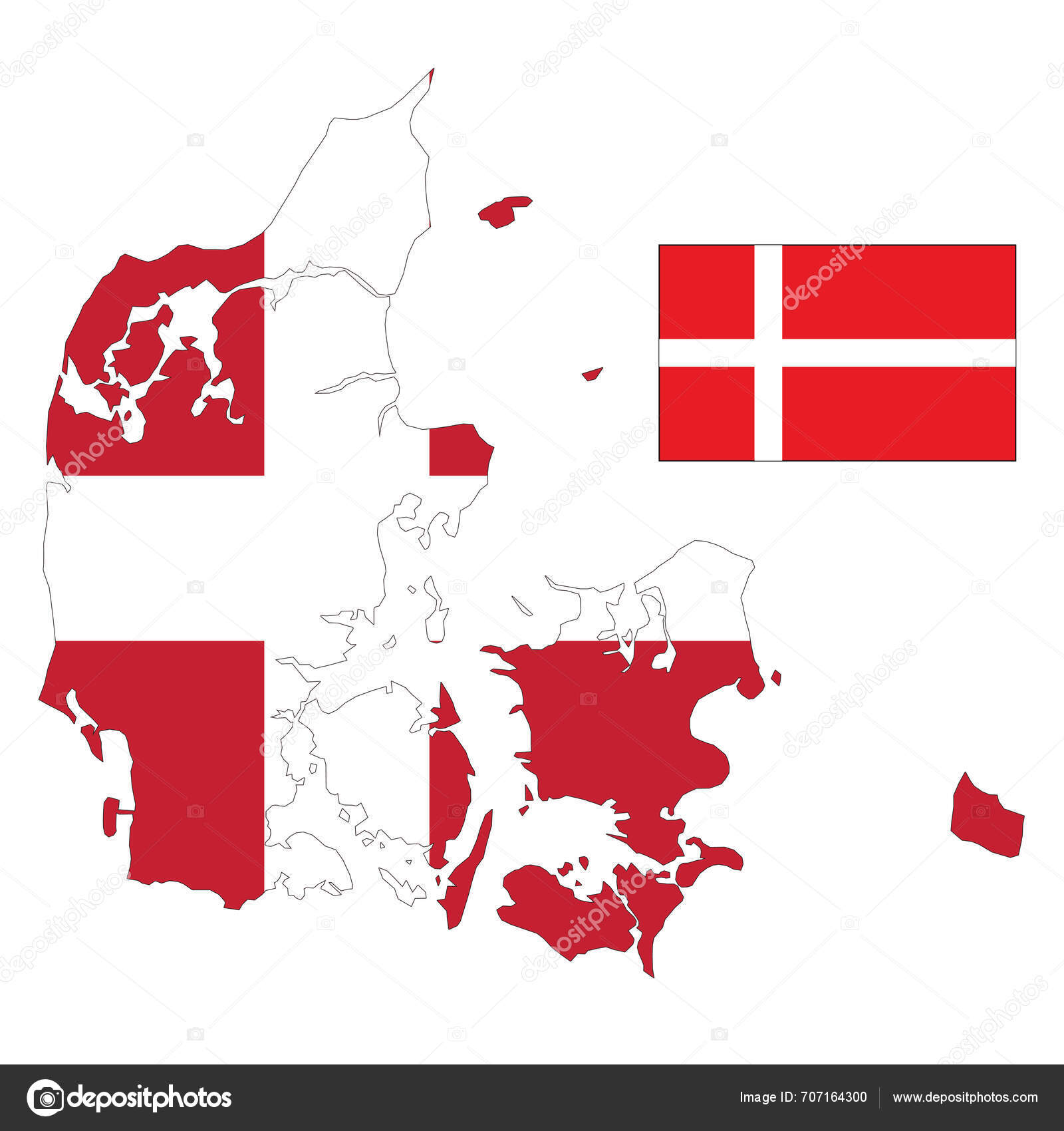 Denmark Map Flag White Background Vector Illustration Stock Vector by ...