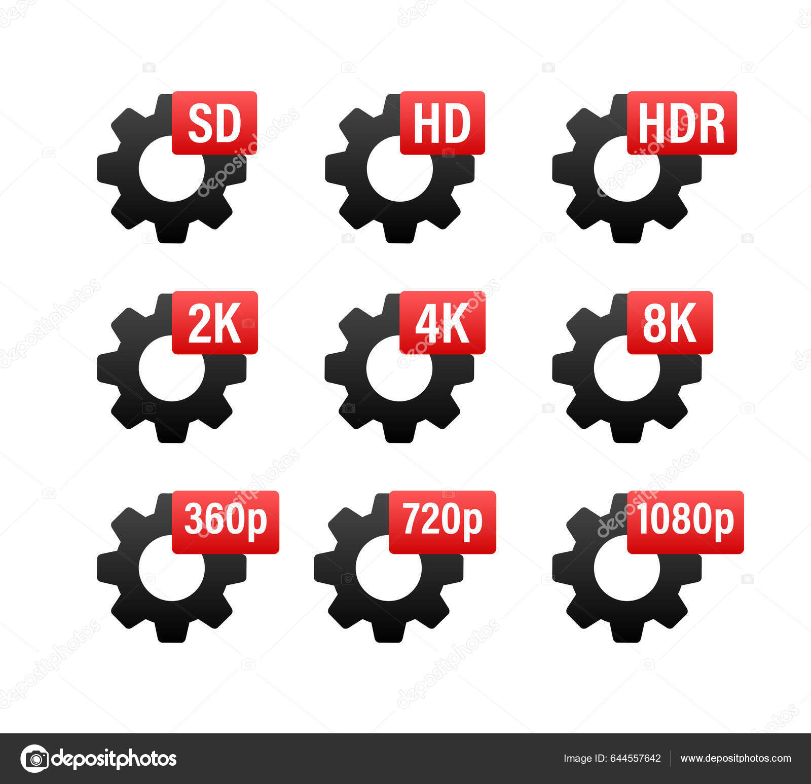 Video Resolution Labels 360 720P 1080P Hdr Vector Illustration Stock ...