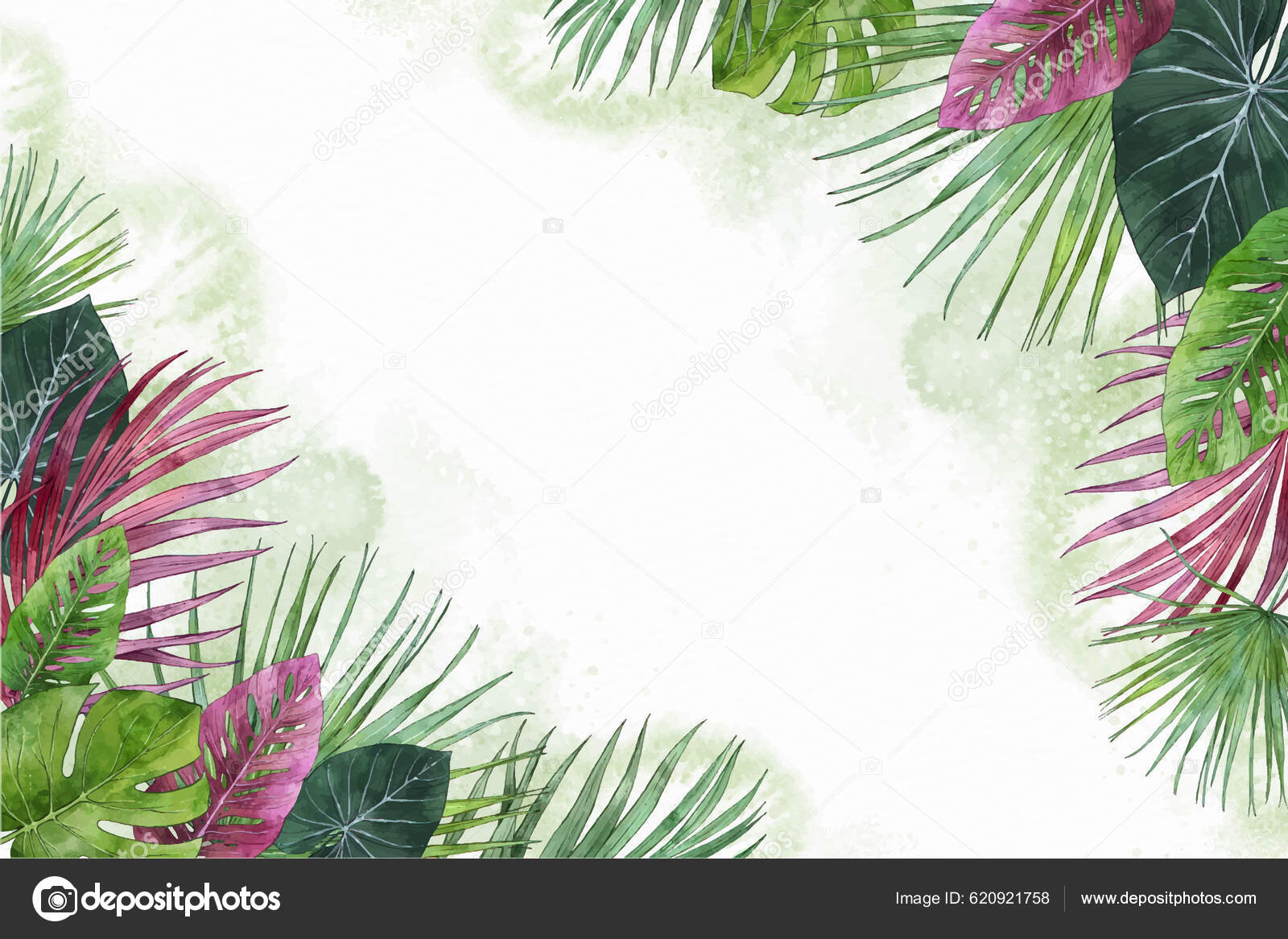 Hand Painted Tropical Leaves Background Vector Design Illustration ...