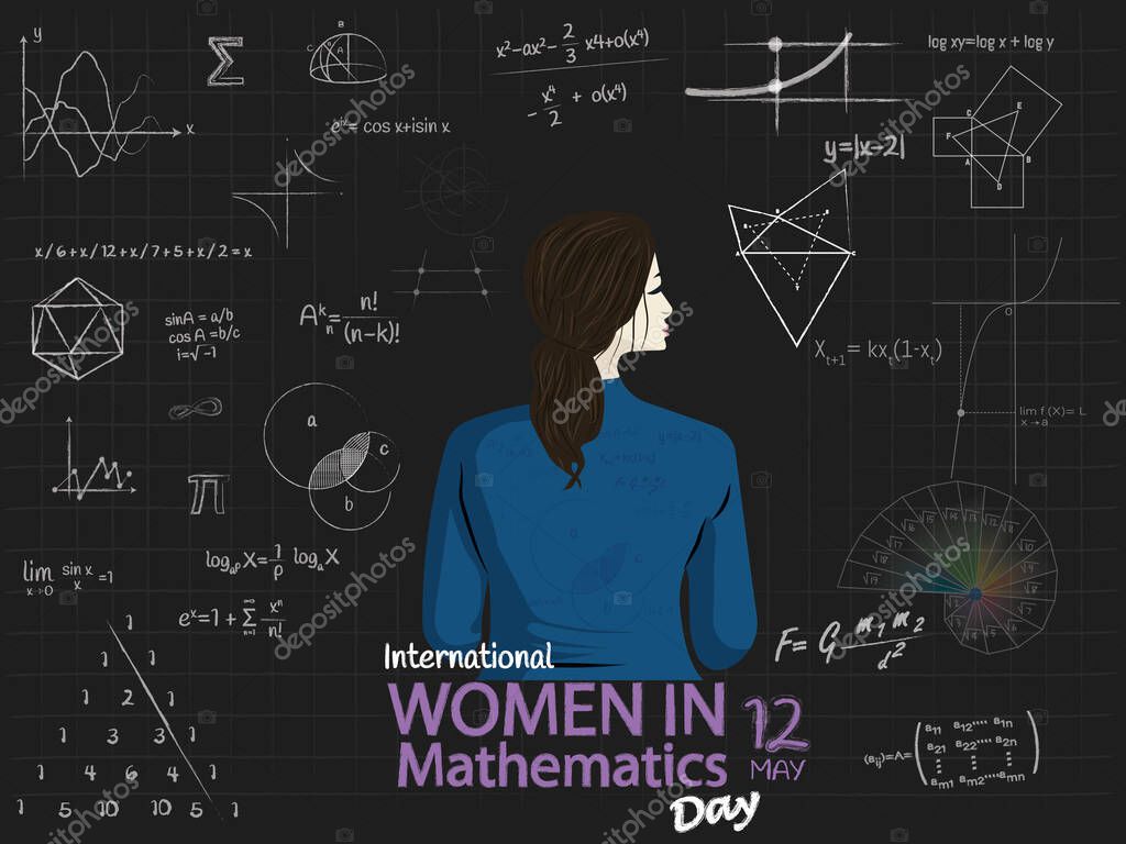 Día internacional de la mujer en matemáticas. Silueta de mujer sobre su ...