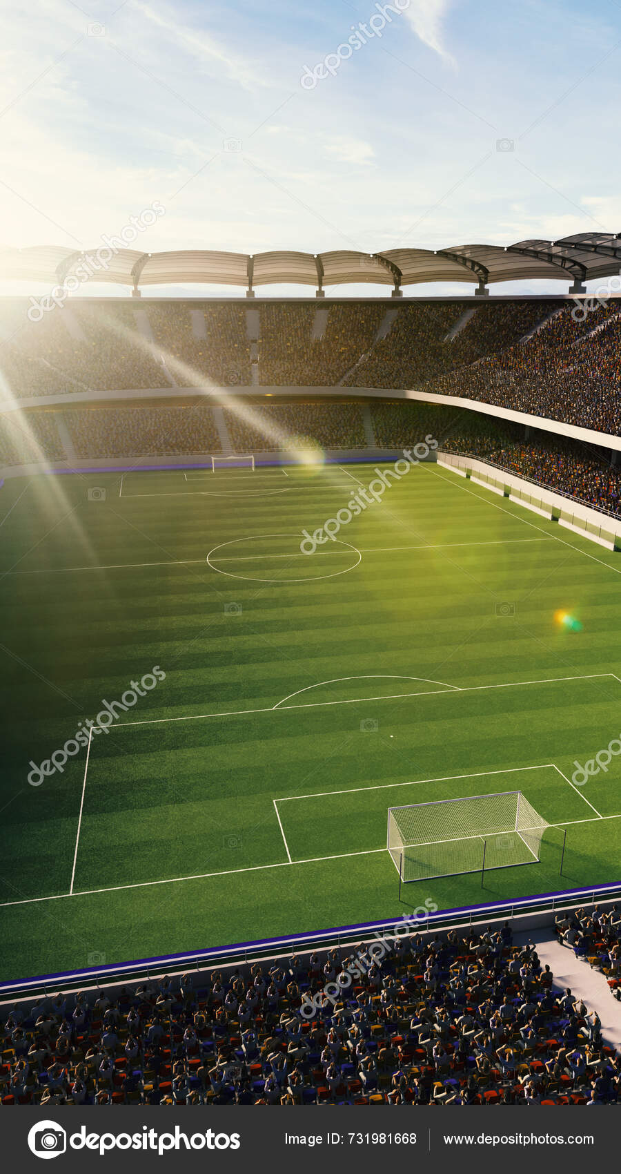 Vertical Image Render Open Air Soccer Stadium Fans Siting Tribune ...