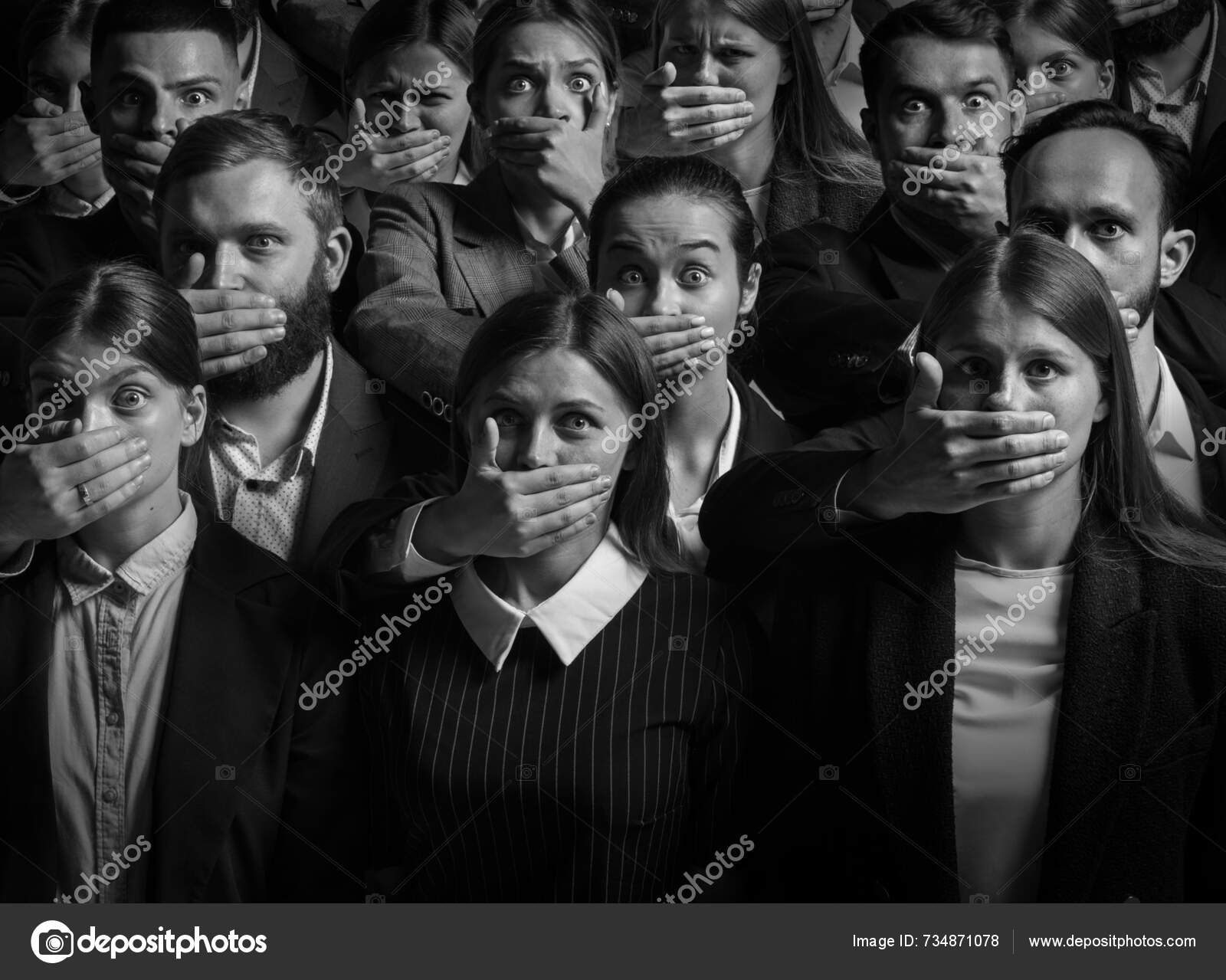 Group People Nation Stands Mouths Covered Suppression Speech Silencing ...