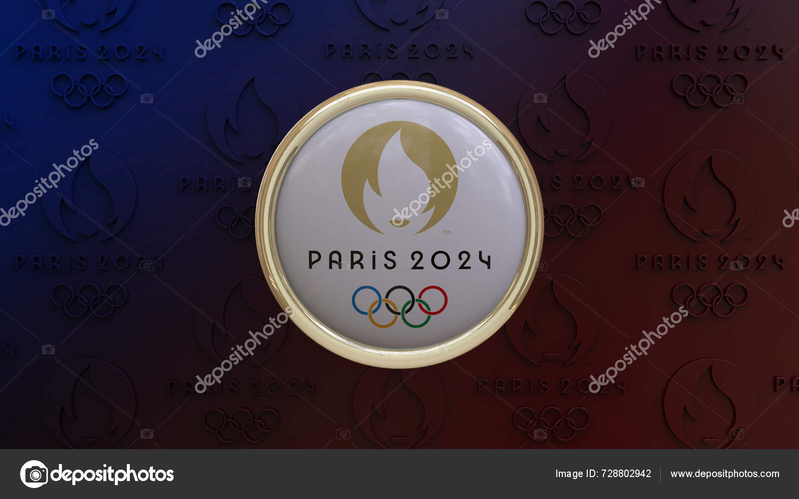 Badge Golden Border Logo Paris 2024 Olympic Games Blue Red — Stock ...