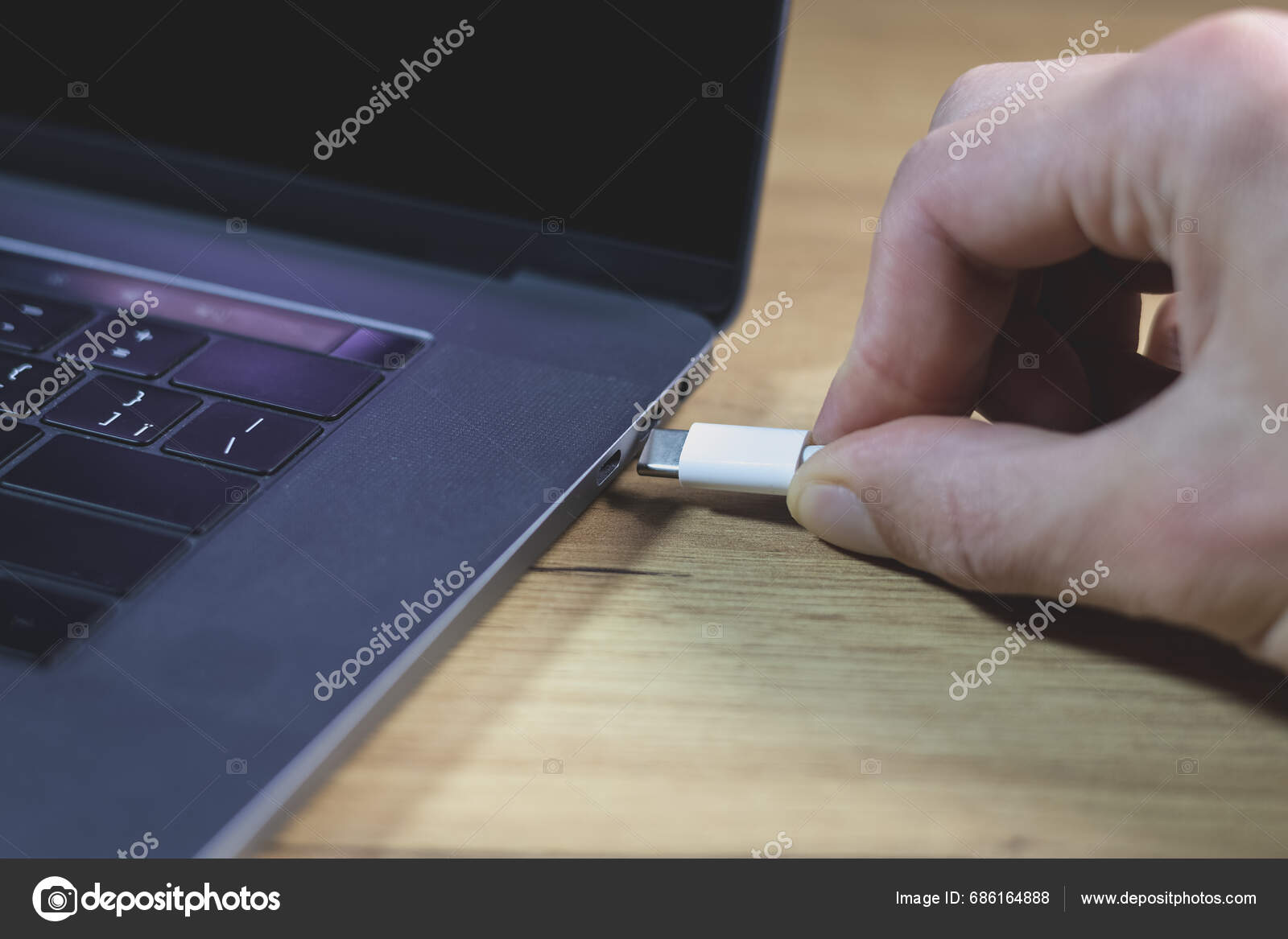 Usb Type Port Cable Fast Charging Laptop Close Photo Stock Photo by ...