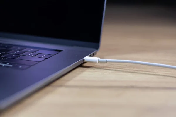 Usb Type Port Cable Fast Charging Laptop Close Photo Stock Photo by ...