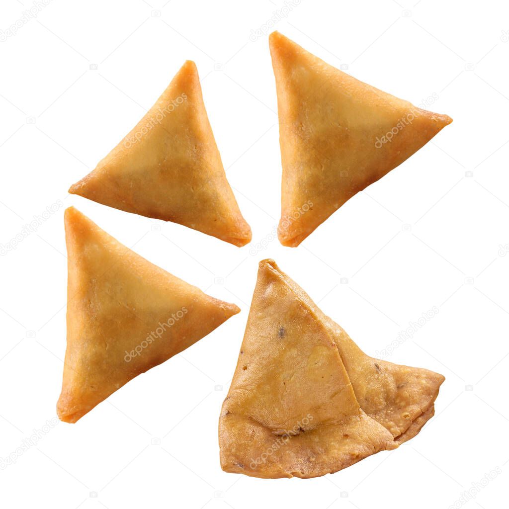 Aislado 4 Samosa Popular indio o pakistaní bocadillo de comida ...